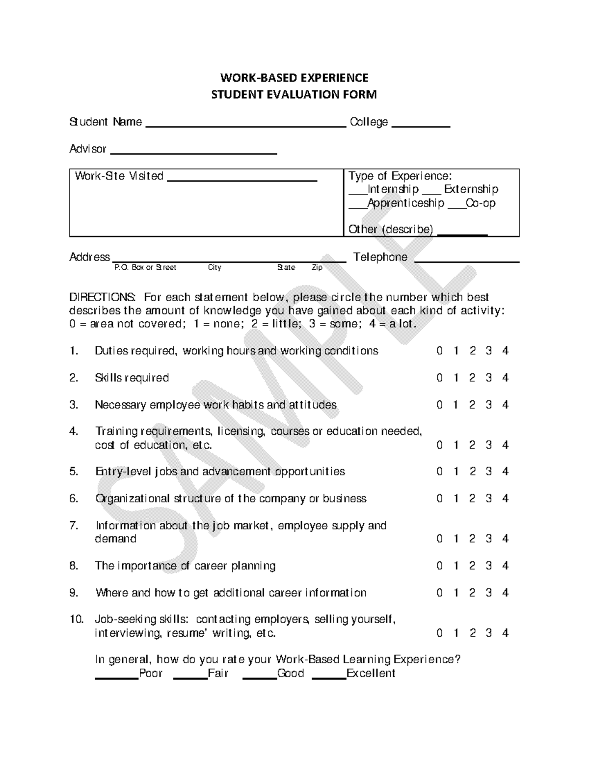WBL Sample Student and Employer Evaluation Forms - WORK‐BASED ...