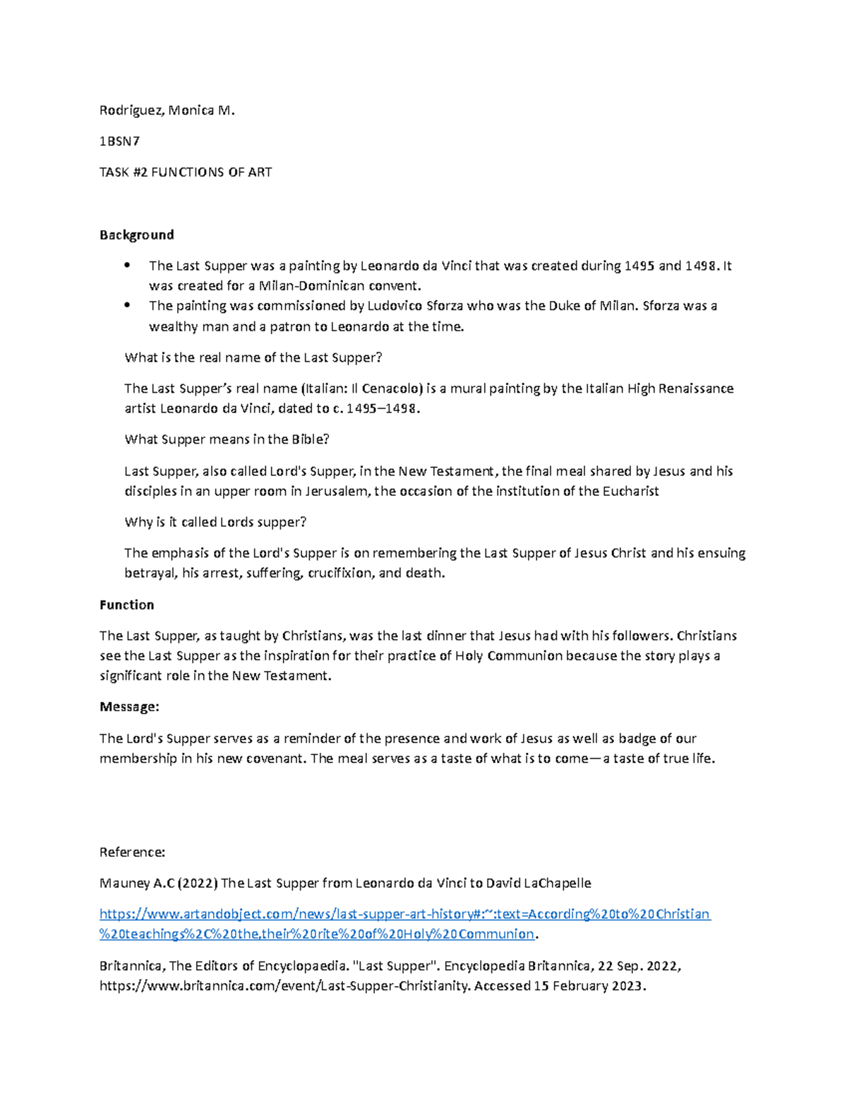 TASK2 ART - Mandatory assignment - Rodriguez, Monica M. 1BSN TASK #2 ...