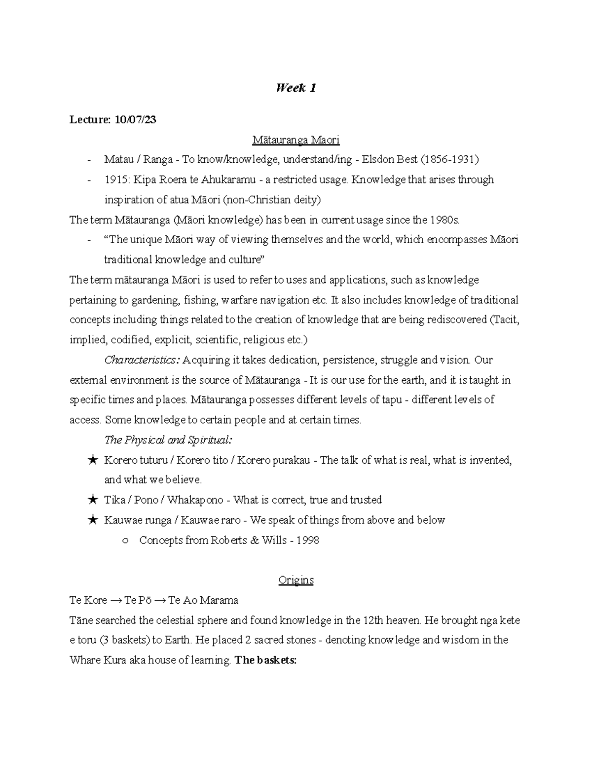 Week 1 Notes - Week 1 Lecture: 10/07/ Mātauranga Maori Matau / Ranga ...