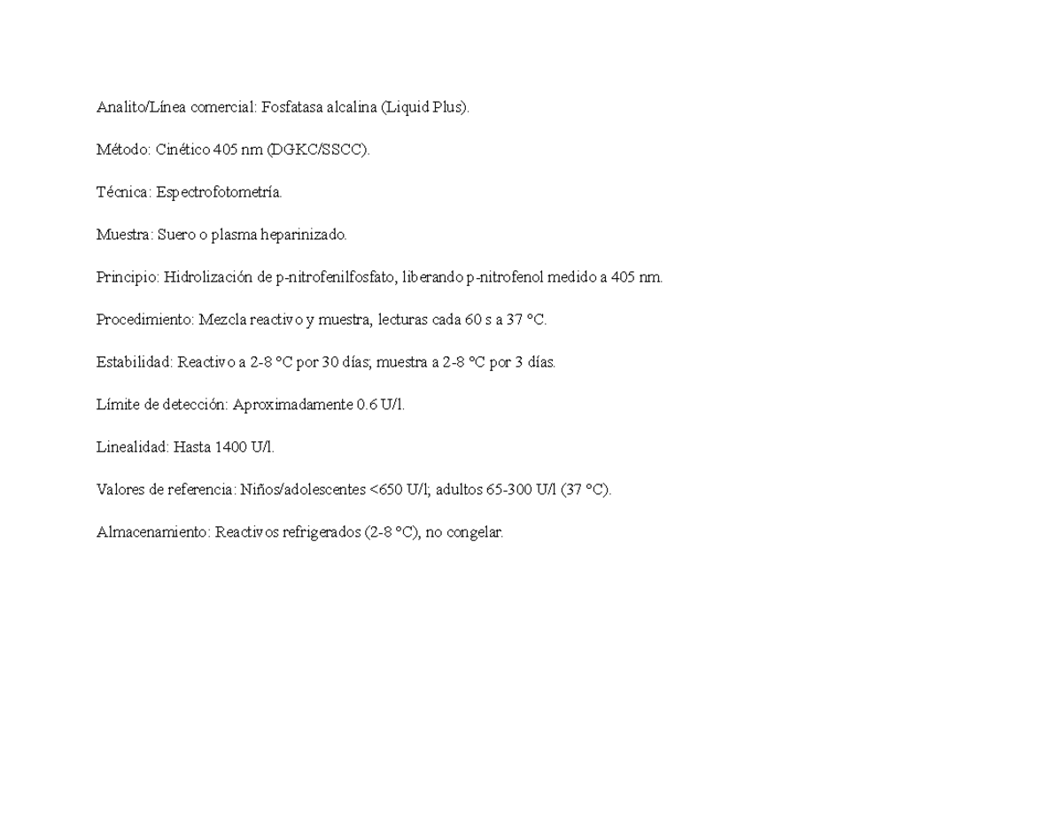 quimica sanguinea/ analito - Analito/Línea comercial: Fosfatasa ...