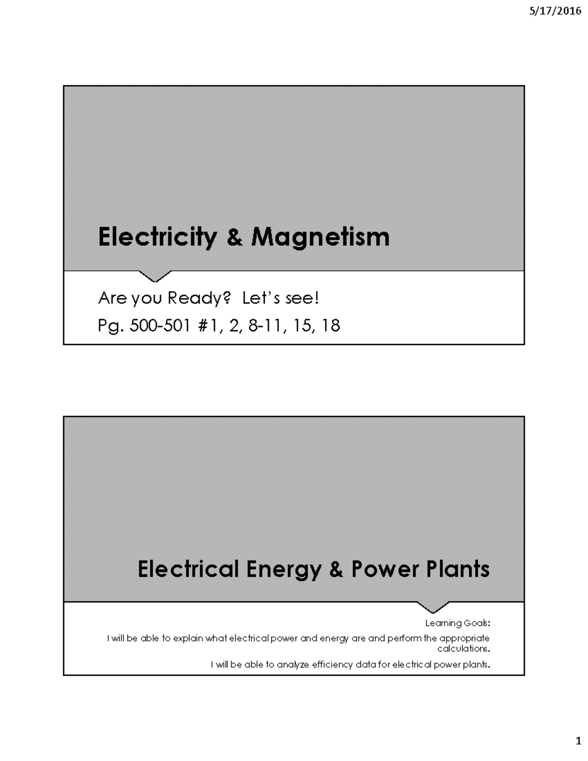 Lesson 1 Electricity & Magnetism - Electricity & MagnetismElectricity ...