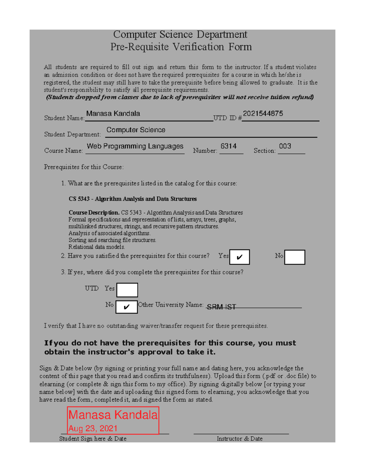 Pre Req - Requiremnet - Computer Science Department Pre-Requisite ...