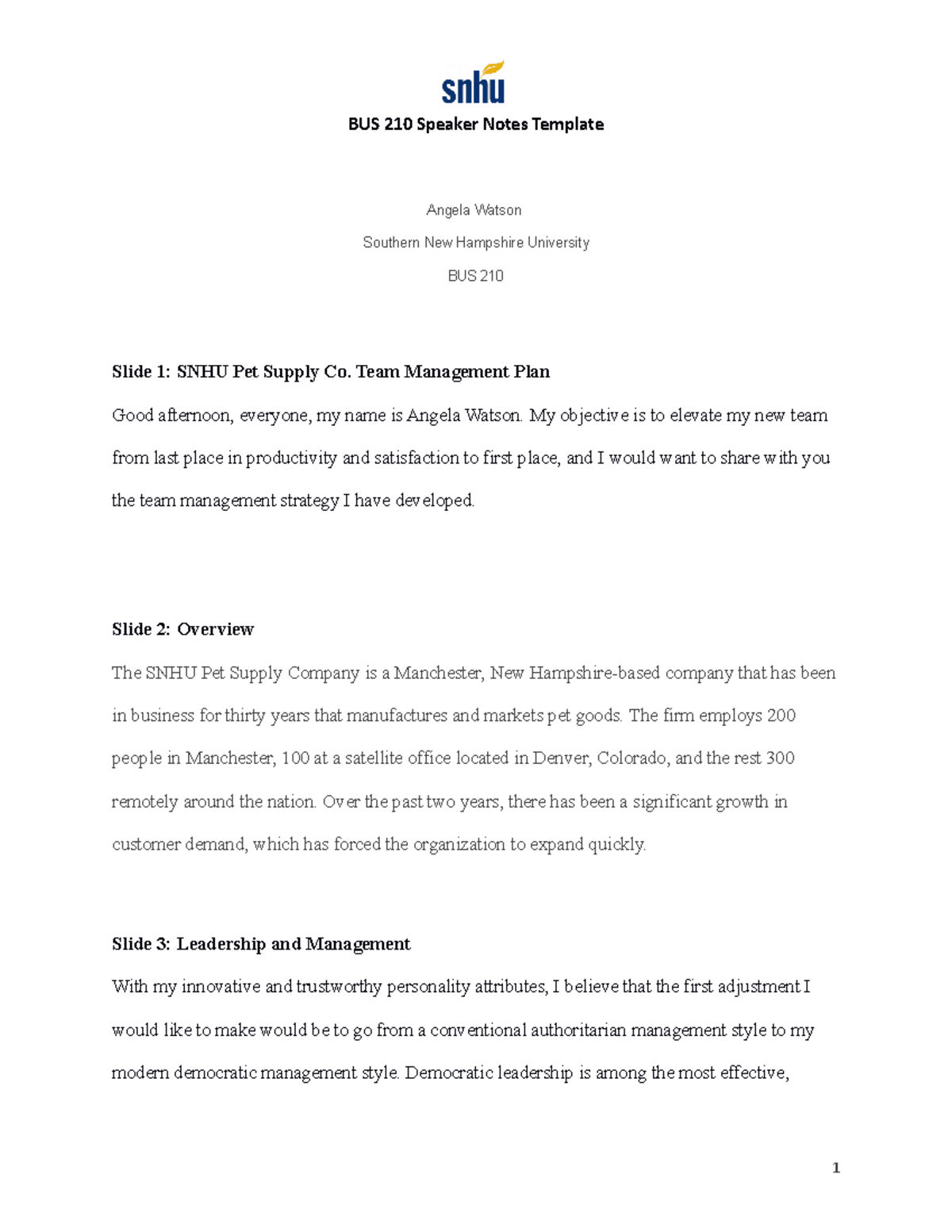 BUS 210 Speaker Notes 7-3 Project One - BUS 210 Speaker Notes Template ...
