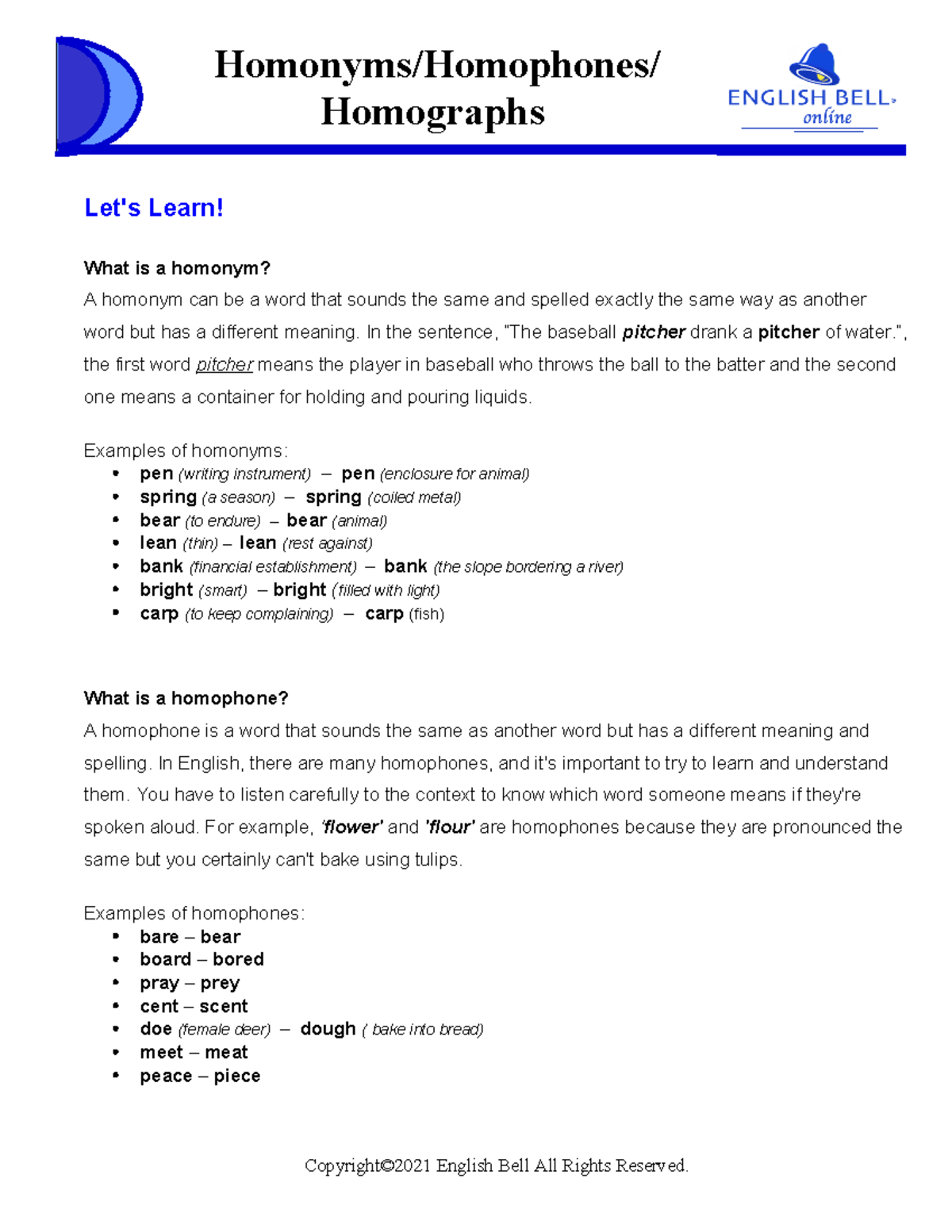 Homonyms Homophones Homographs - Let's Learn! What is a homonym? A ...