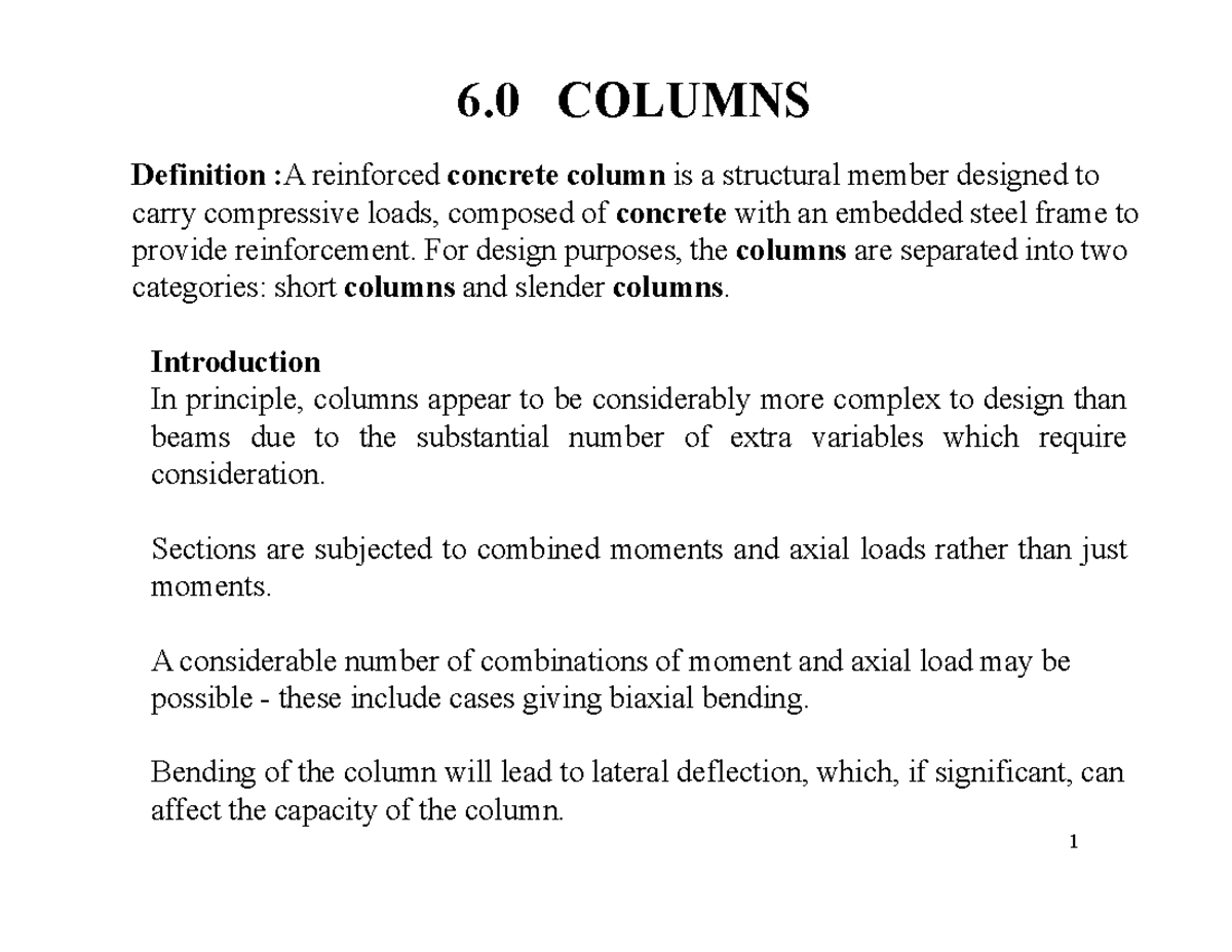 Structure Column - 6 COLUMNS Definition :A reinforced concrete column is a structural member ...