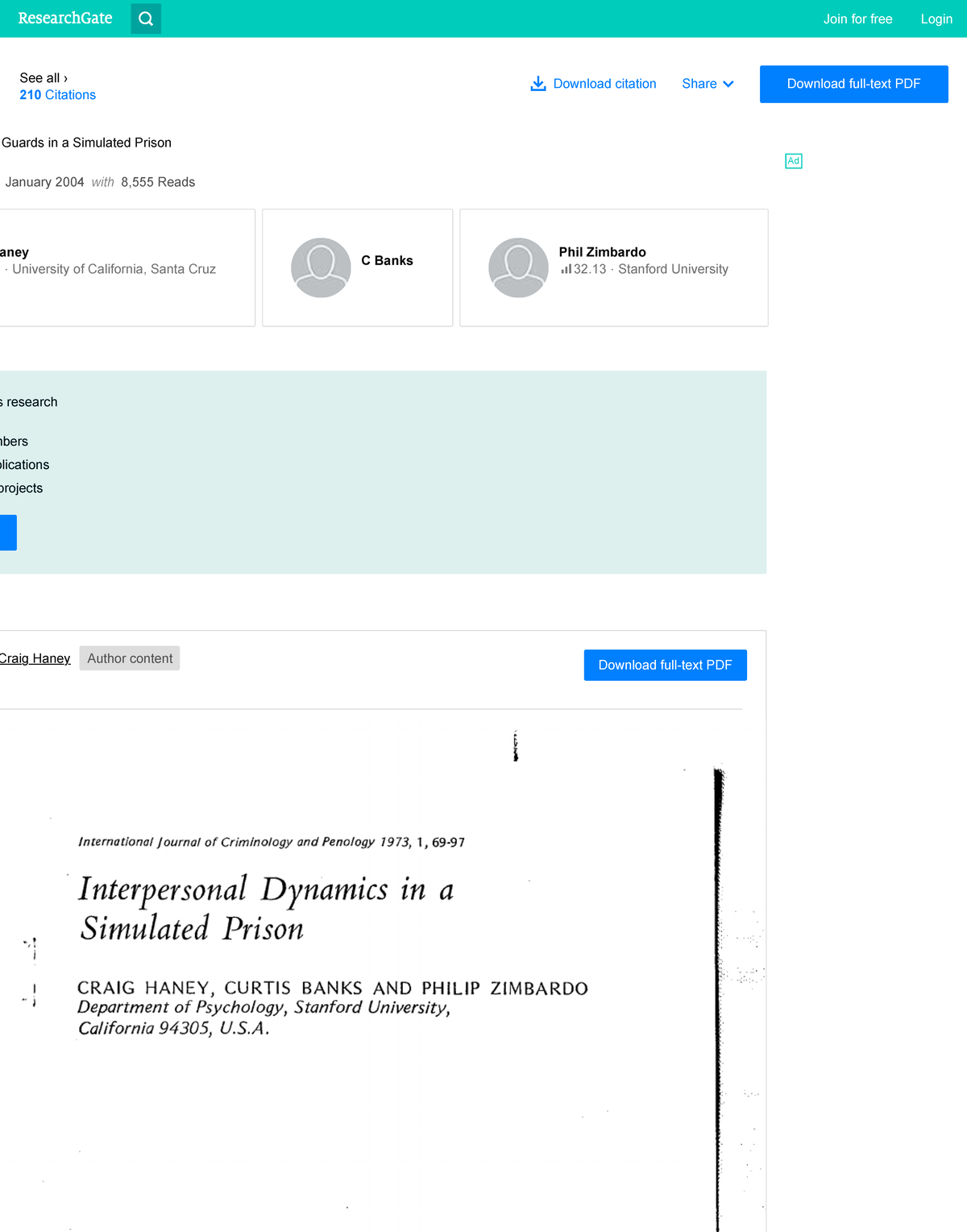 (PDF) A Study of Prisoners and Guards in a Simulated Prison - PSYCH 101 ...