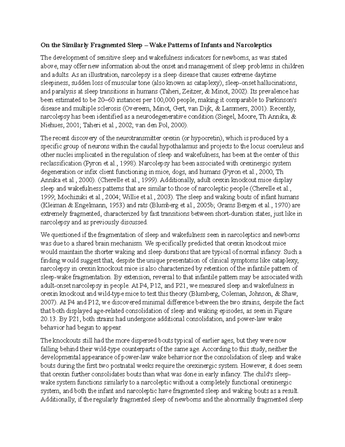 On the Similarly Fragmented Sleep – Wake Patterns of Infants and ...