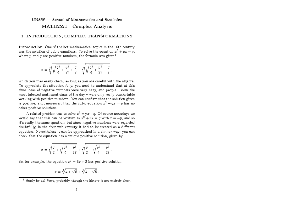 2521chapter 1 Lecutre Notes Unsw — School Of Mathematics And