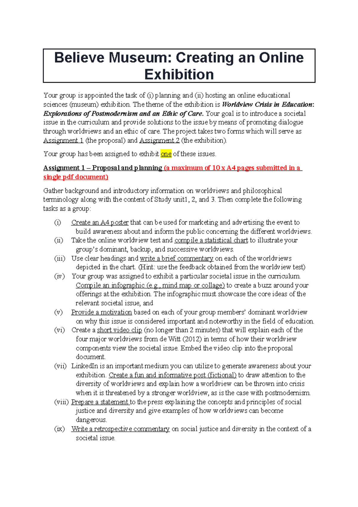 UTEW 221 - Project assignment - Believe Museum v2 - Believe Museum ...