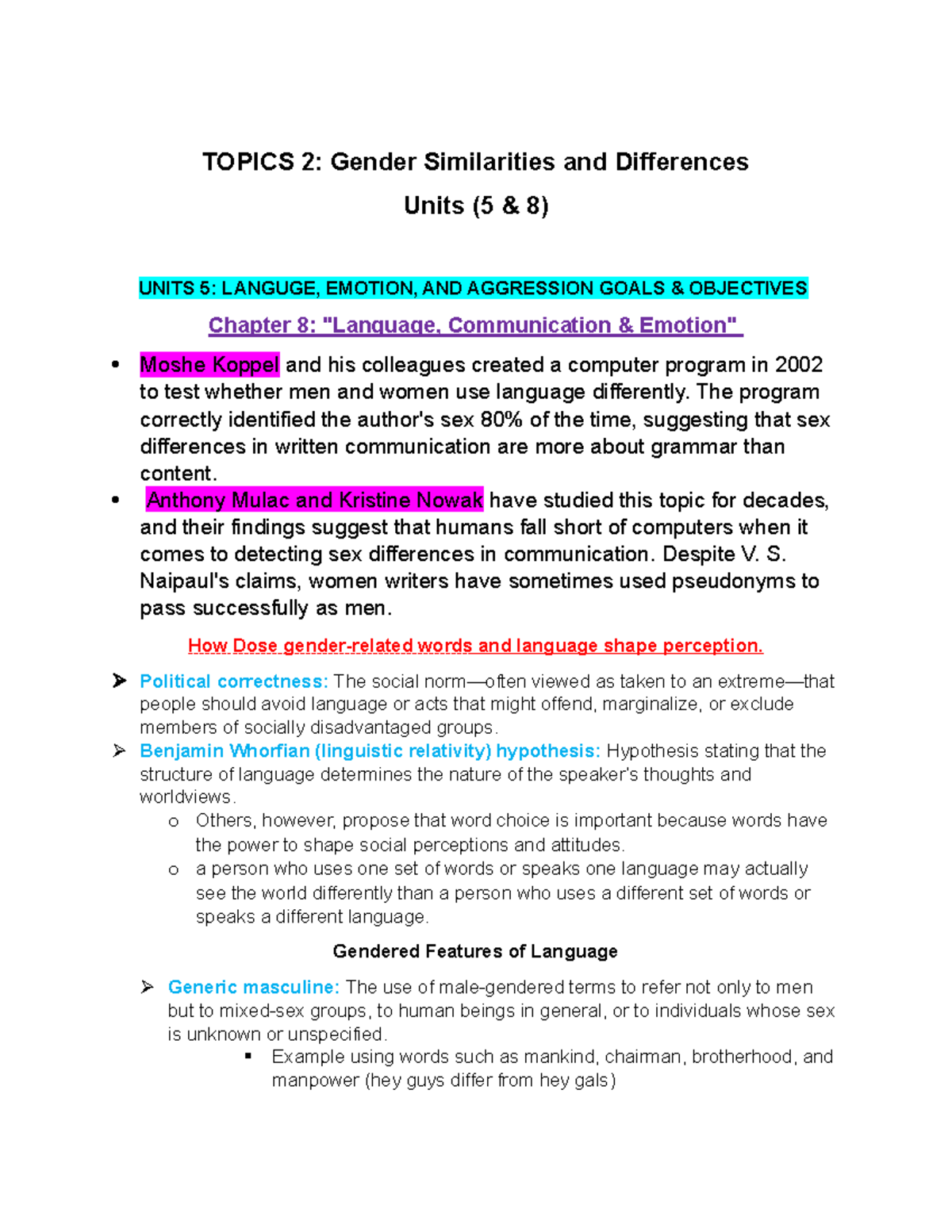 Topics 2 - readings topic 2, units 5-8 - TOPICS 2: Gender Similarities ...