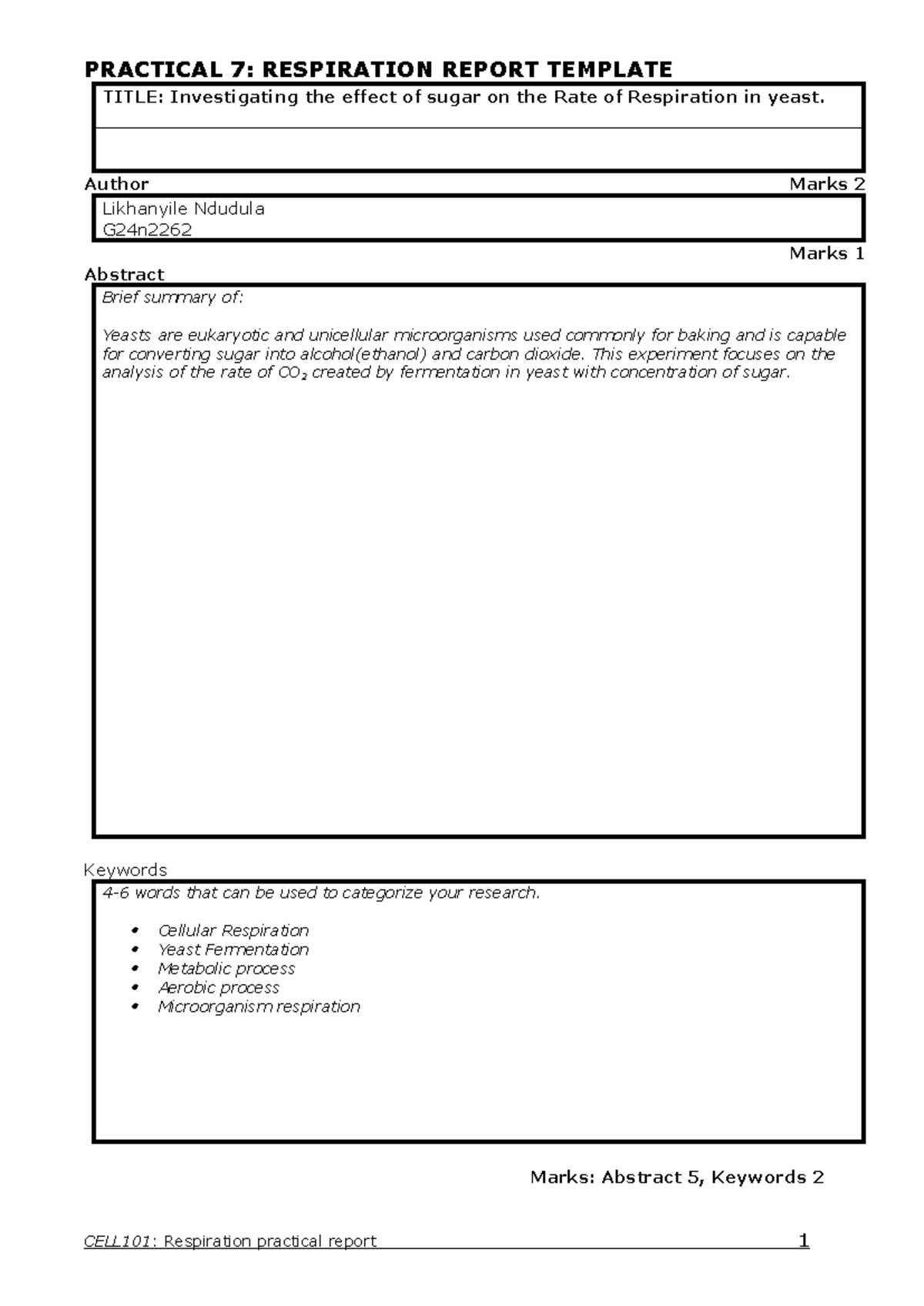 G24n2262 lab report - PRACTICAL 7: RESPIRATION REPORT TEMPLATE TITLE ...