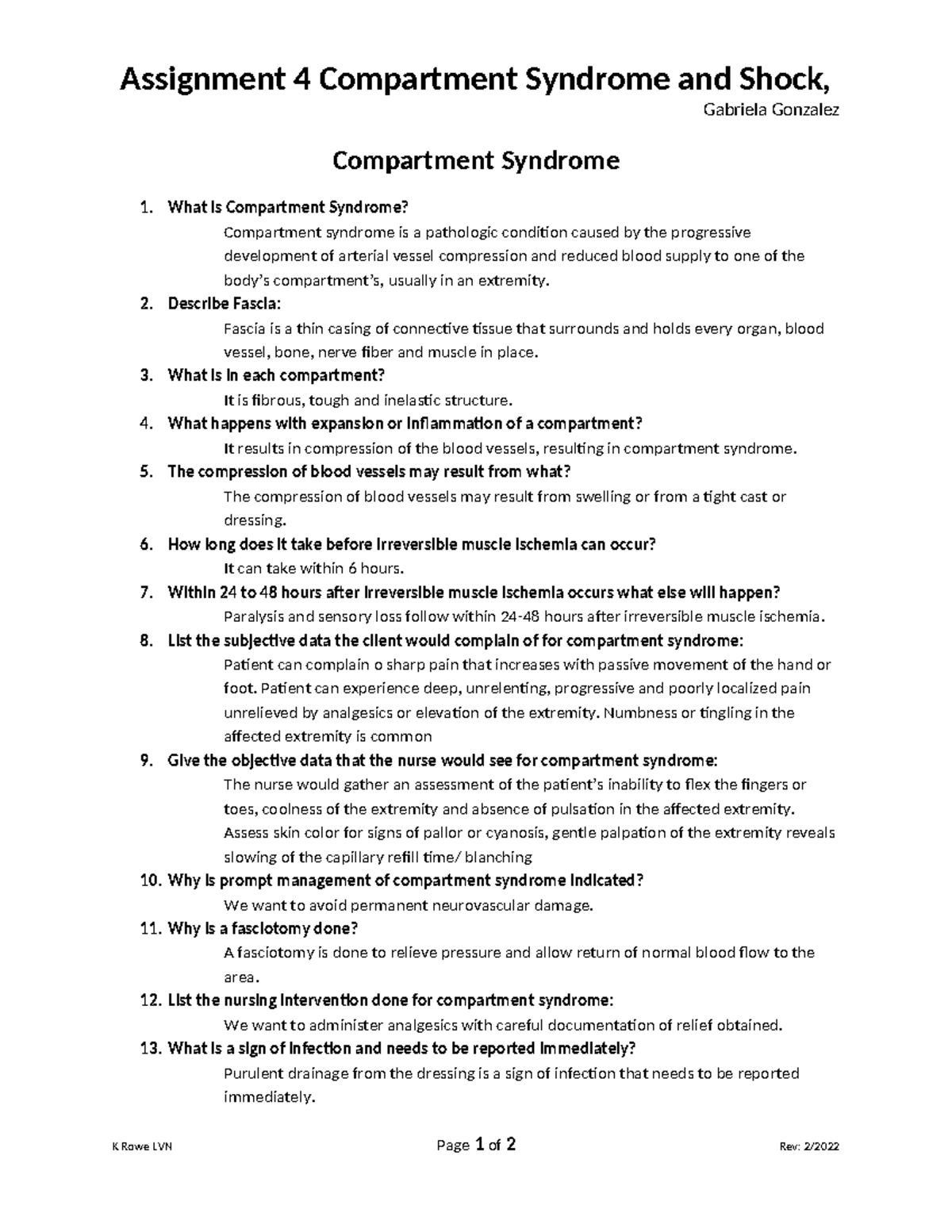 Assignment 4 Compartment Syndrome and Shock - What is Compartment ...