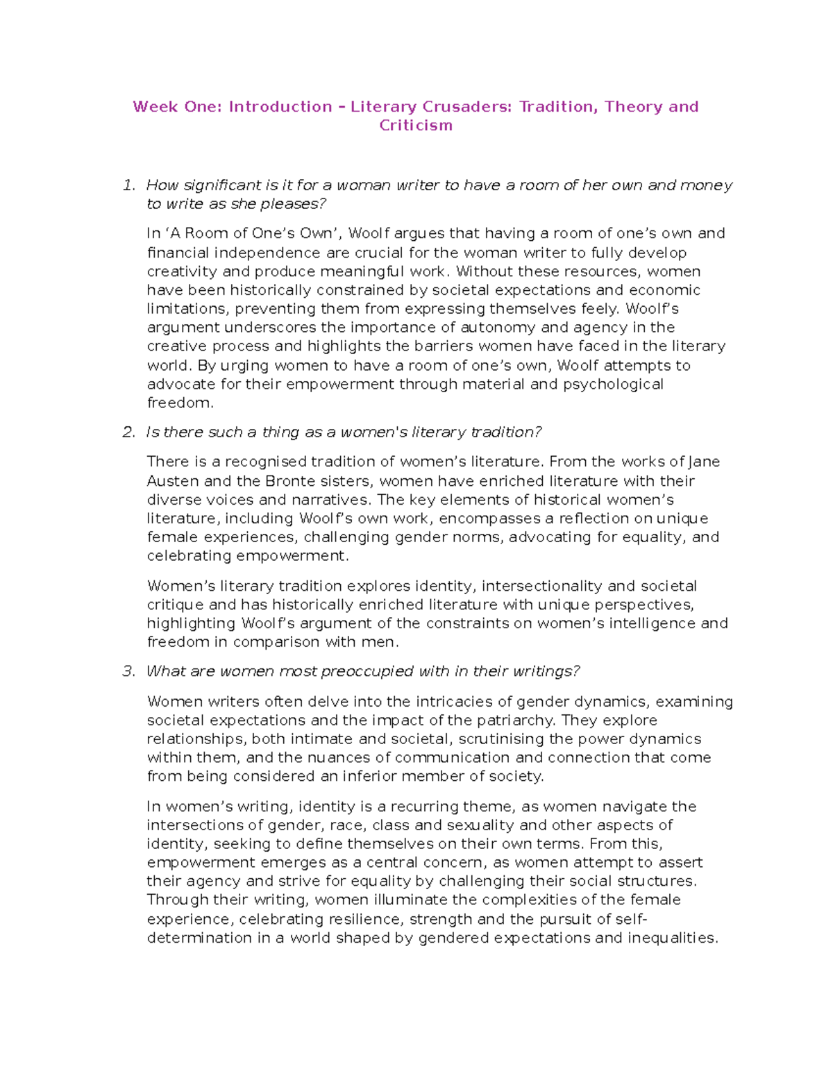 WWNotes WK1 - Lecture and reading notes week 1 - Week One: Introduction ...