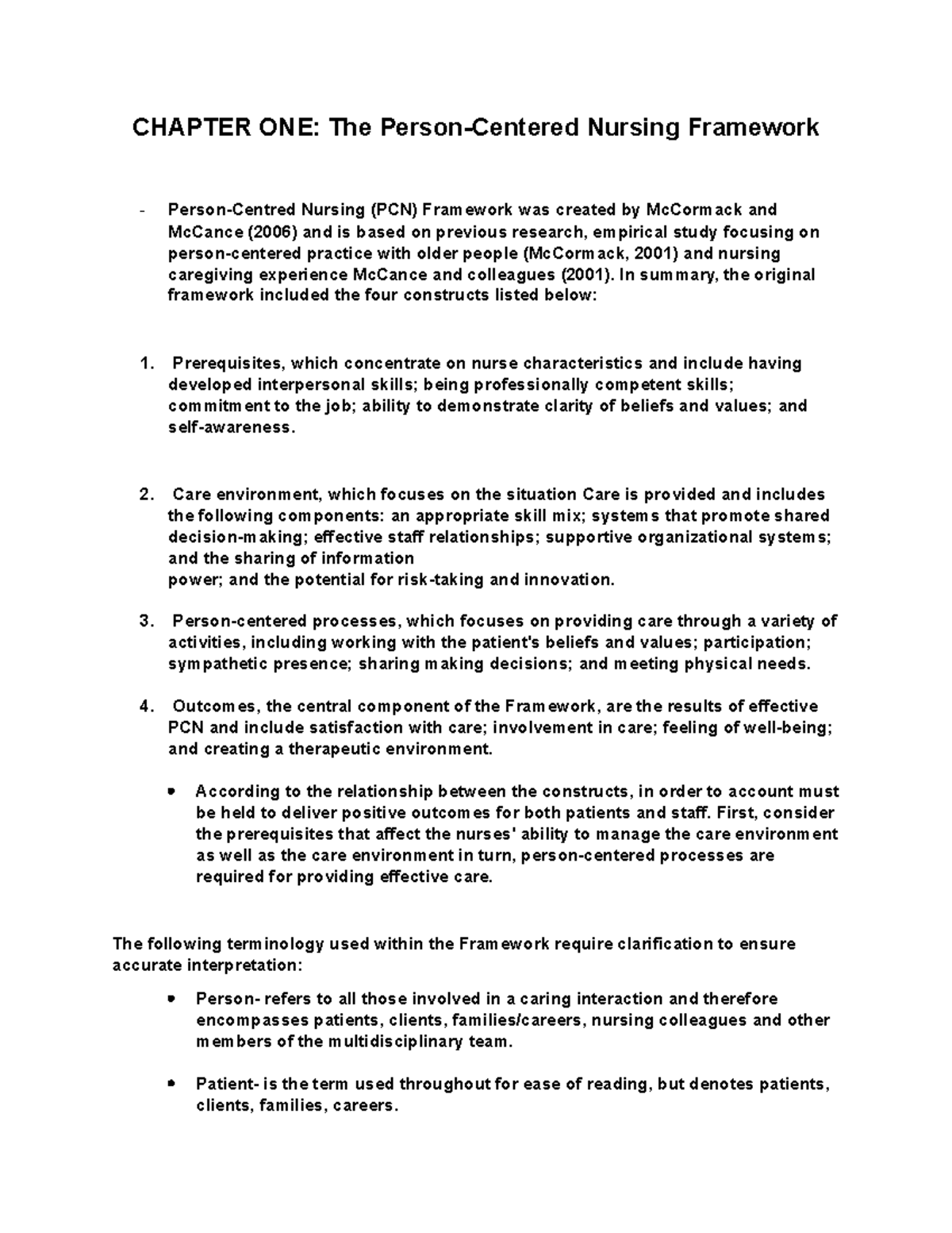Frameworkpersoncenterednursing - CHAPTER ONE: The Person-Centered ...