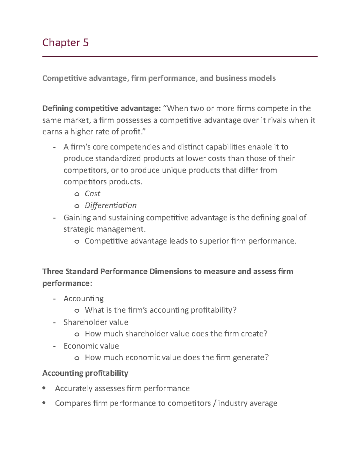 Chapter 5 - Competitive advantage, firm performance, and business model ...