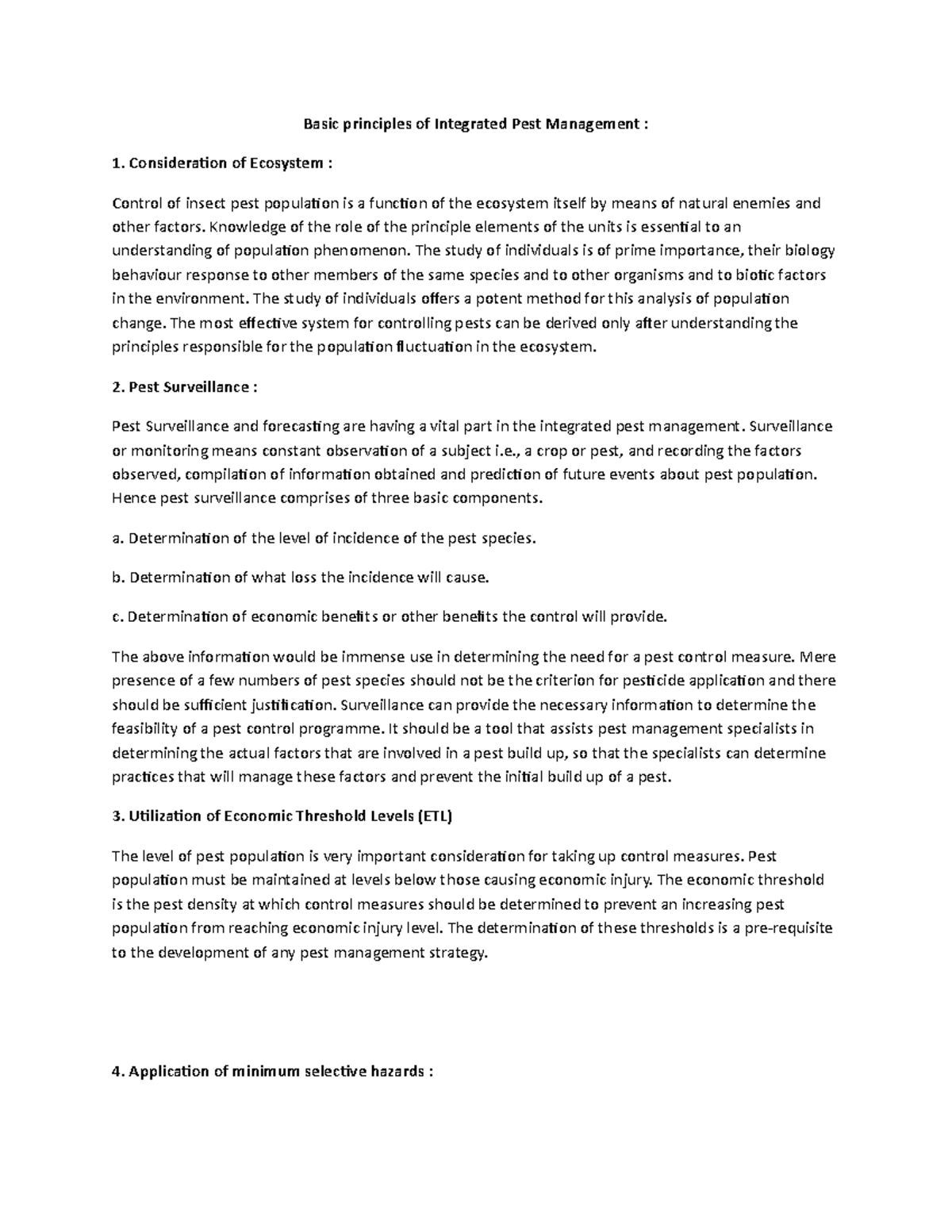 Basic principles of Integrated Pest Management - Knowledge of the role ...