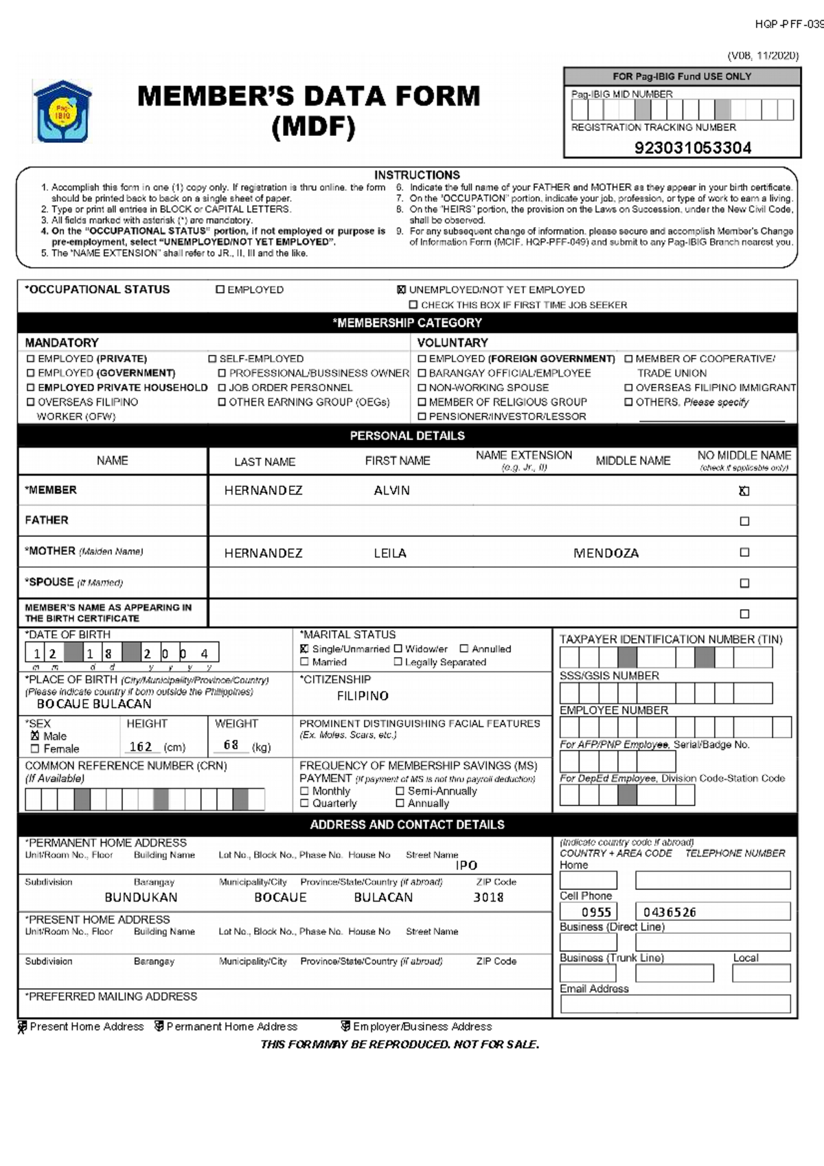 Perceto - MDF - HQP-PFF- Present Home Address Permanent Home Address ...