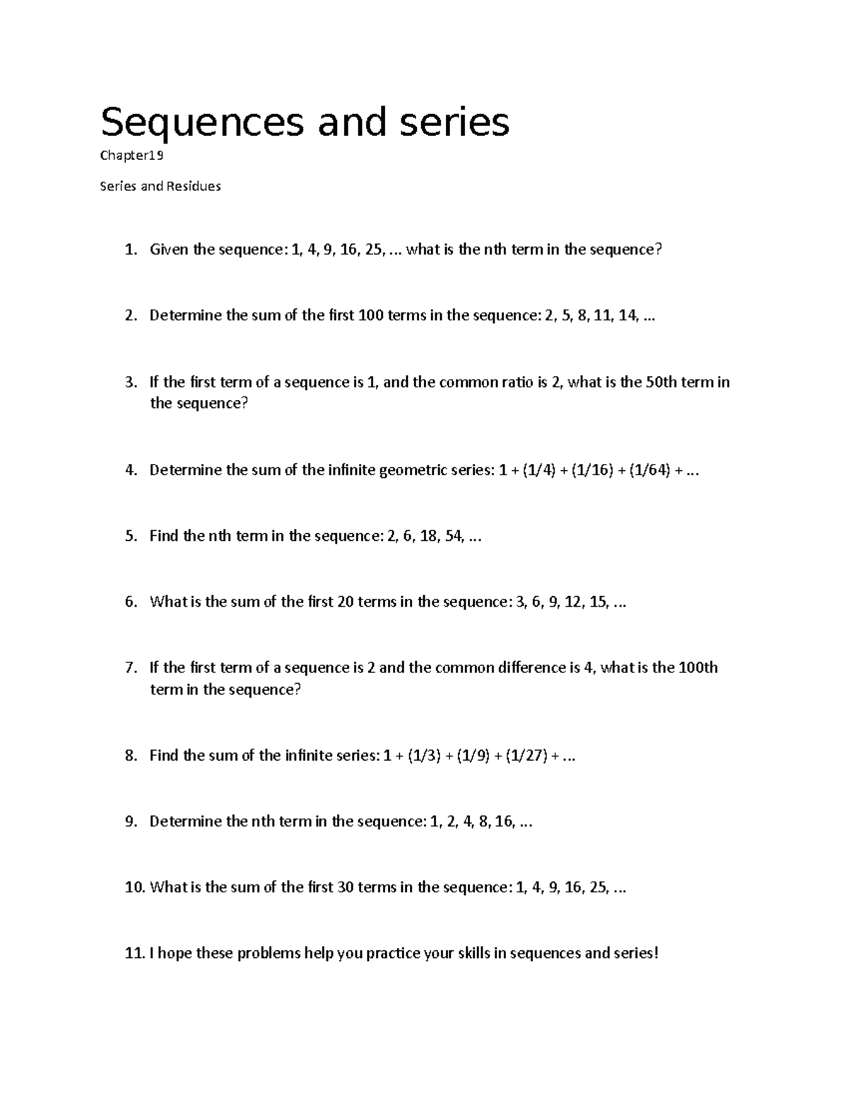 Sequences and series - calculus 3 self-made worksheet - Sequences and ...