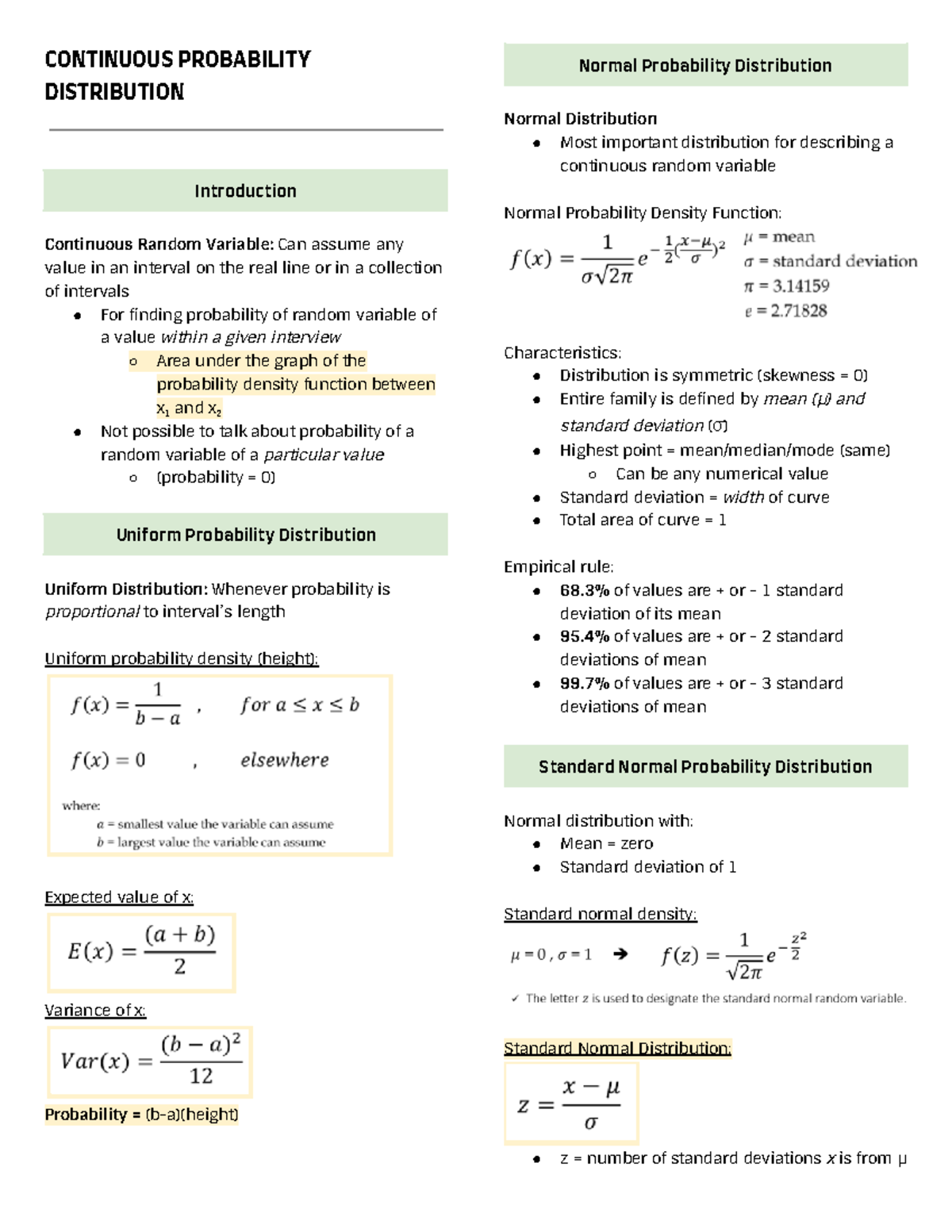 OPRE 3360 Chapter 6 Notes - Continuous Probability Distribution ...