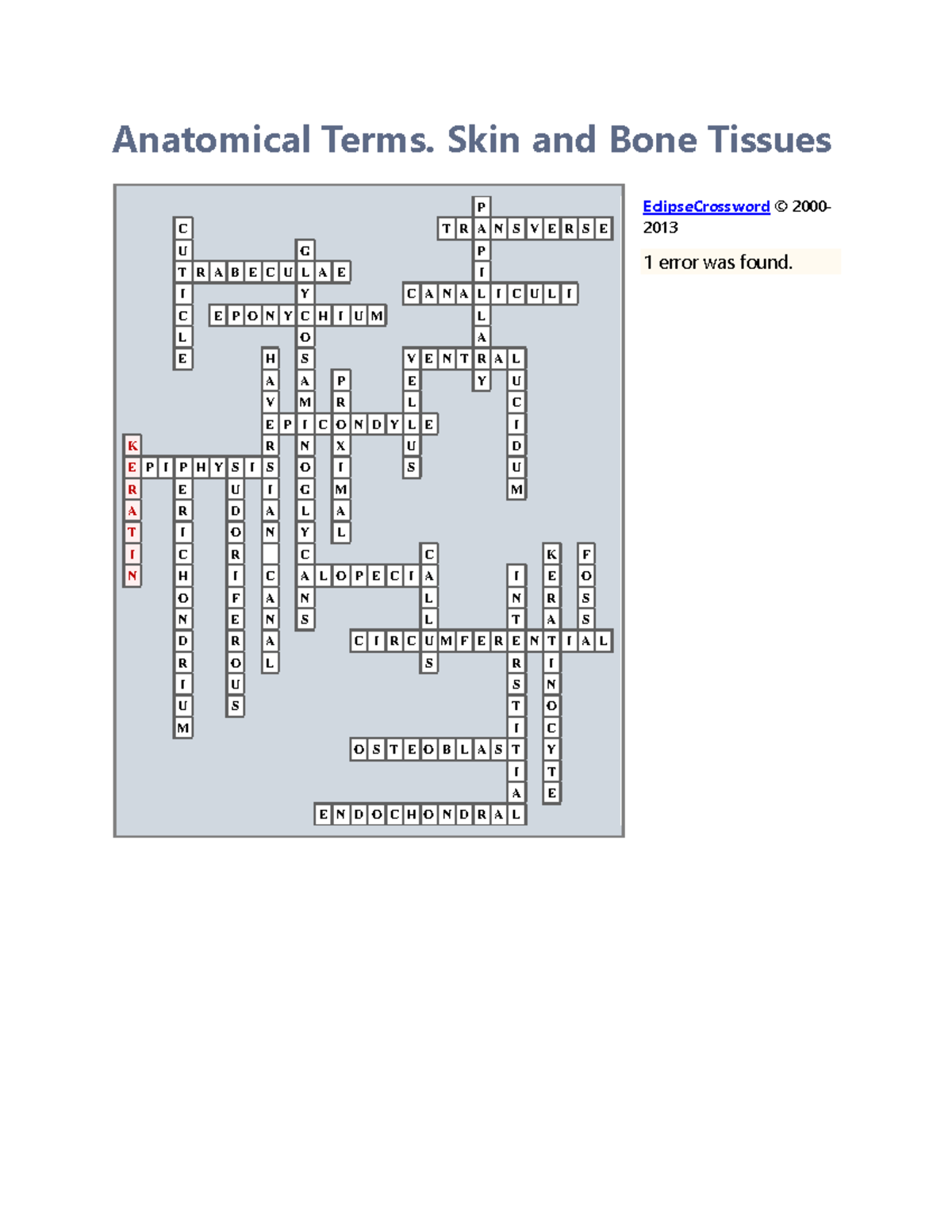 Anatomical Terms, Skin & Bone Tissue puzzle - Anatomical Terms. Skin ...