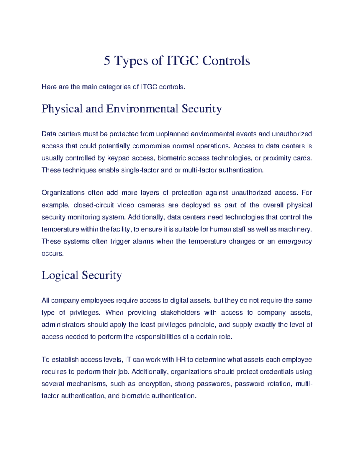 5 Types of ITGC Controls - 5 Types of ITGC Controls Here are the main ...