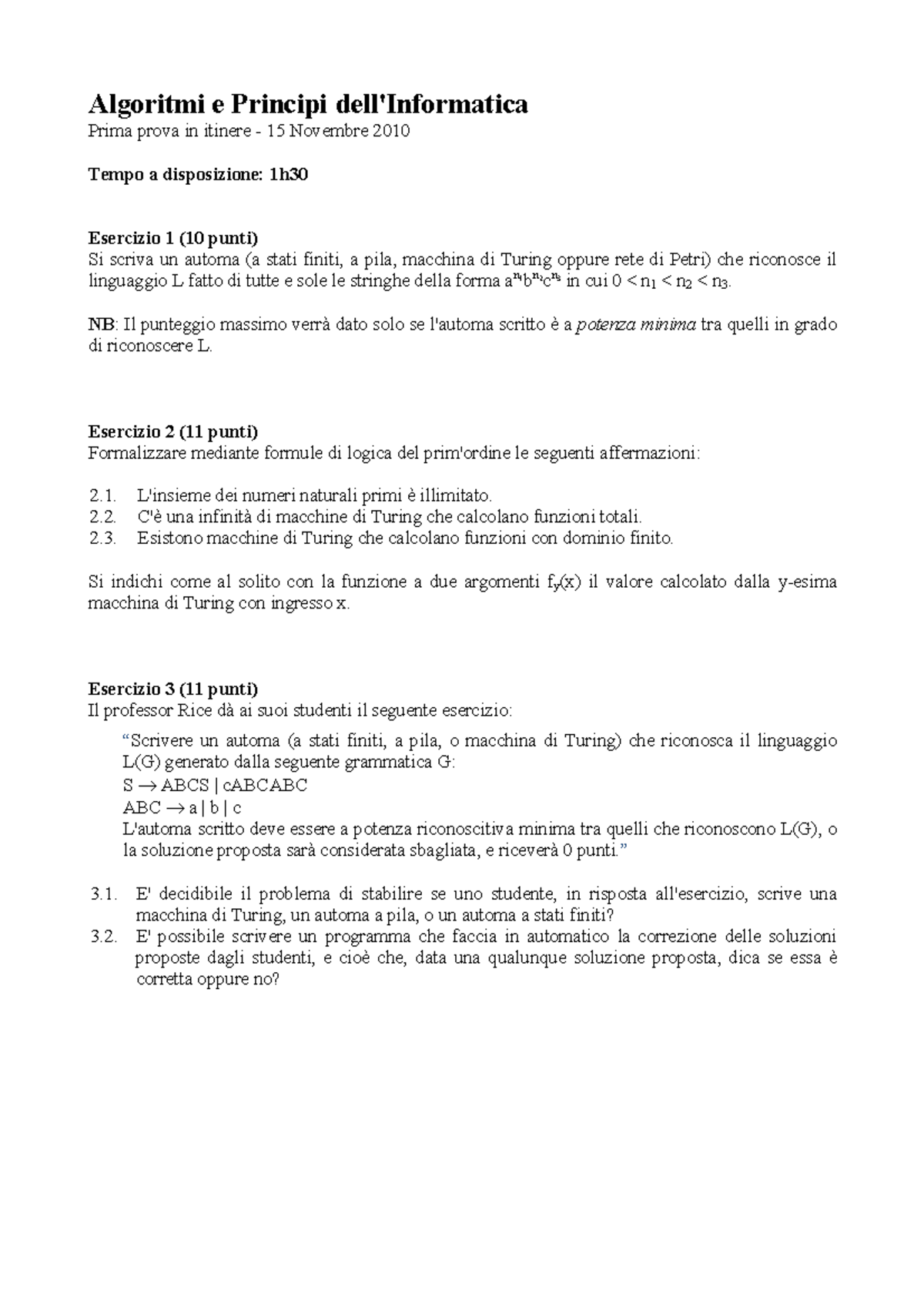 Esami API 2010-2011 - Tema d'esame - Algoritmi e Principi dell ...