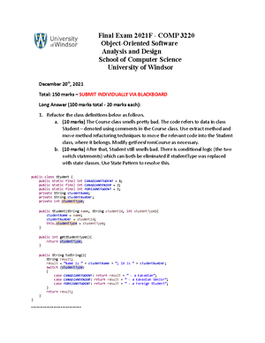 3220 past exam - Final exam - Final Exam 2021F COMP 3220 University of ...
