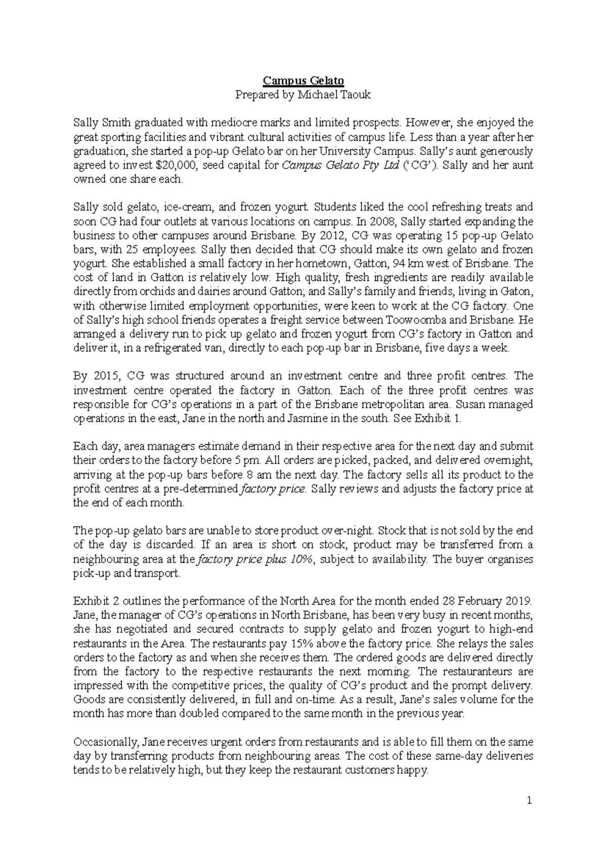 Campus Gelato case revised PF - 1 Campus Gelato Prepared by Michael ...