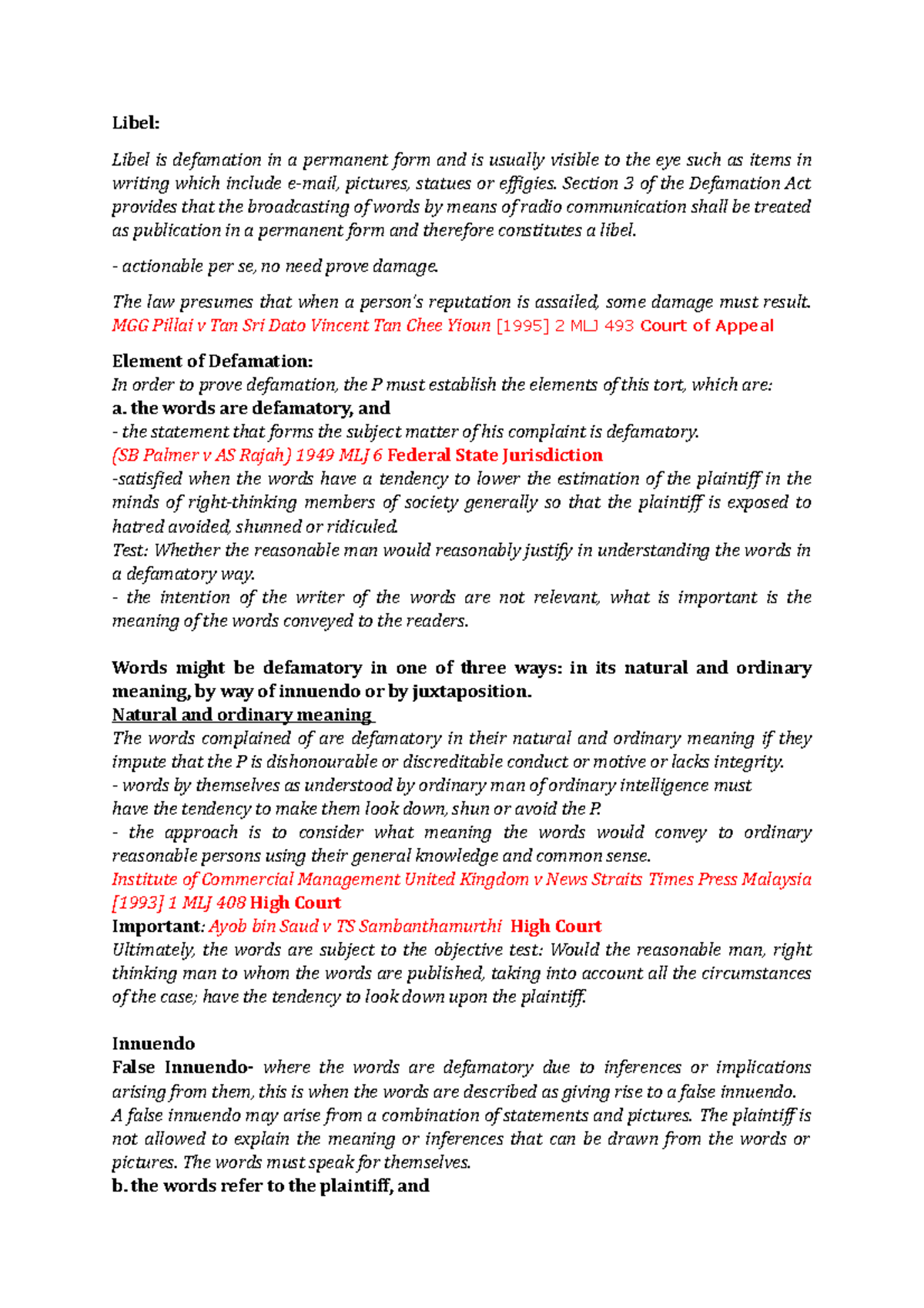 Research Defamation - Lecture notes 1 - Libel: Libel is defamation in a ...