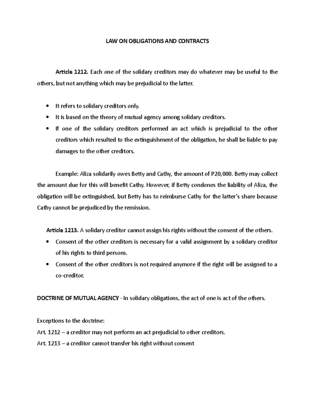 LAW ON Obligations AND Contracts Lecture Notes 6 - LAW ON OBLIGATIONS ...