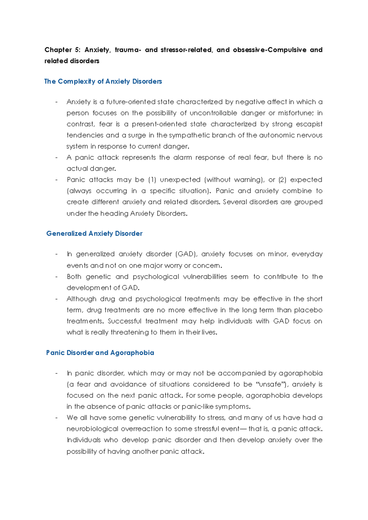 Abnormal Psych chapter 5,6,7 - Chapter 5: Anxiety, trauma- and stressor ...
