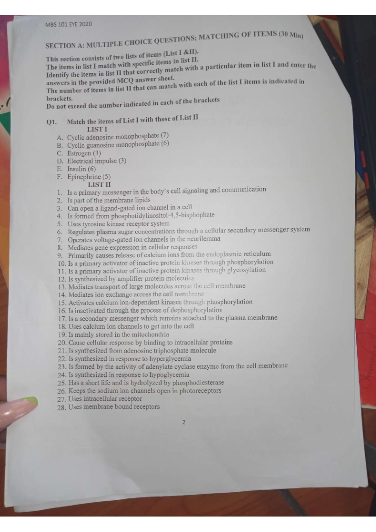 Physio END YR 1D - Standard questions on nervous system - Medical ...