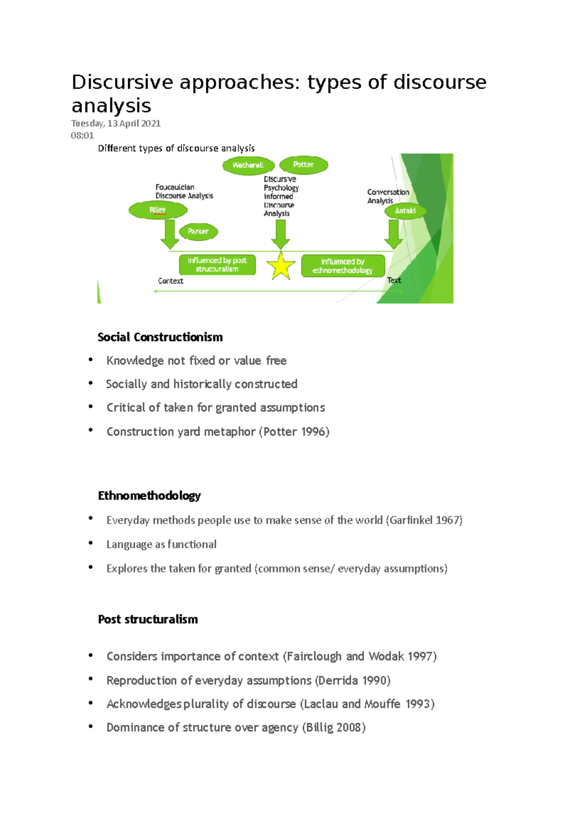 Discursive approaches - Language treated as precisely where the ...