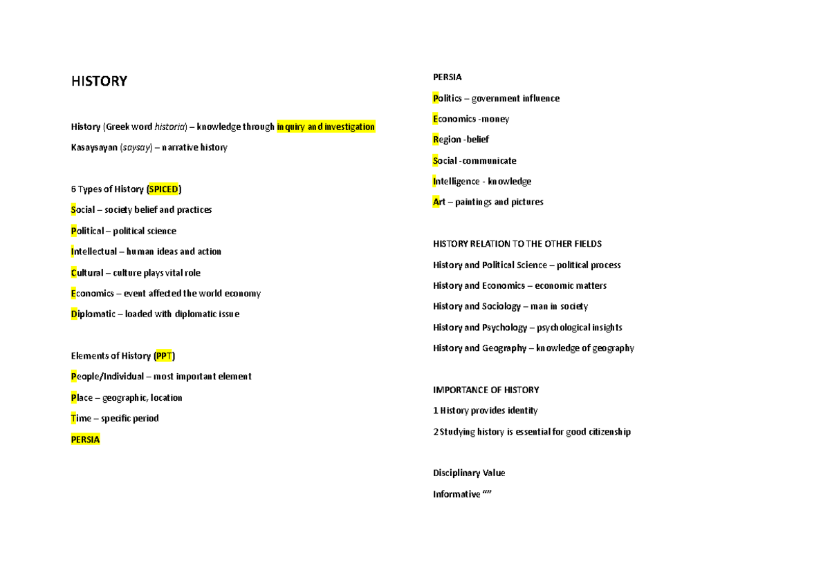 History review module 1 - HISTORY History (Greek word historia ...