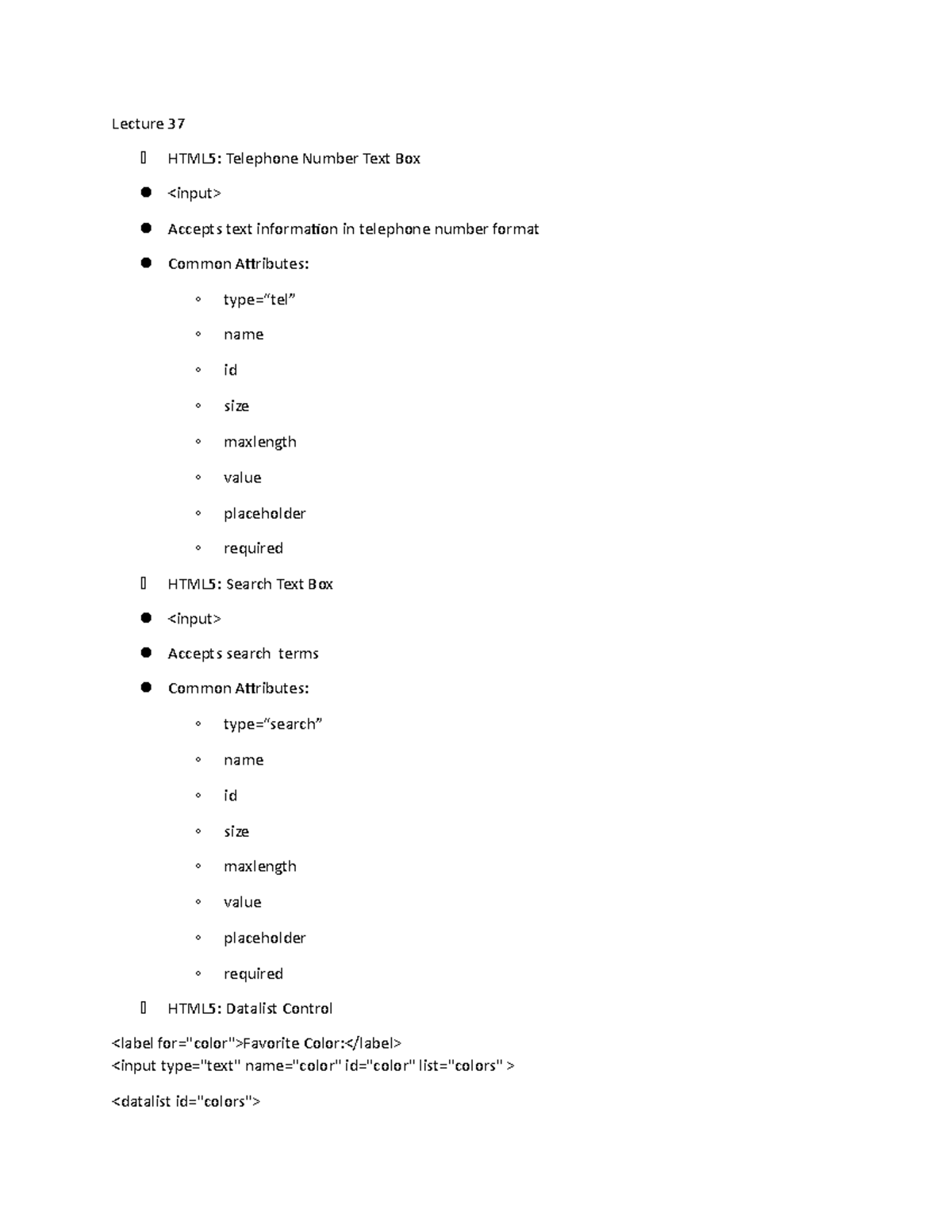 Lecture 37 - Lecture 37 HTML5: Telephone Number Text Box Accepts text ...