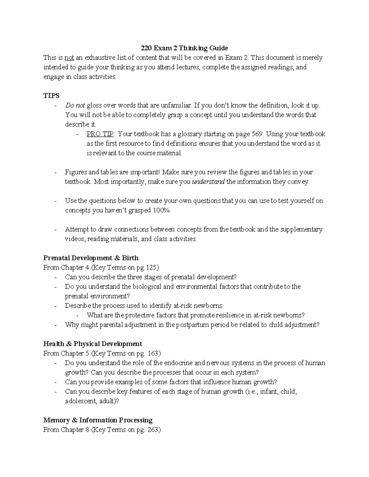 220 Exam 2 Thinking Guide - 220 Exam 2 Thinking Guide This is not an ...