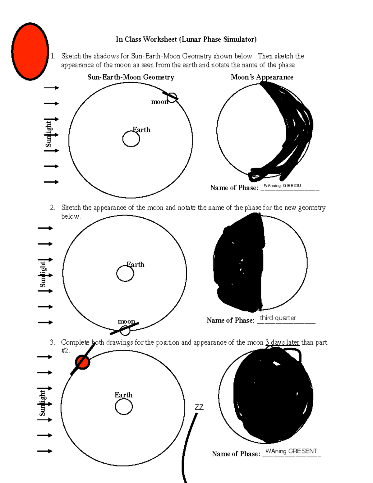 222 Lunar Phases Lab last copy - In Class Worksheet (Lunar Phase ...