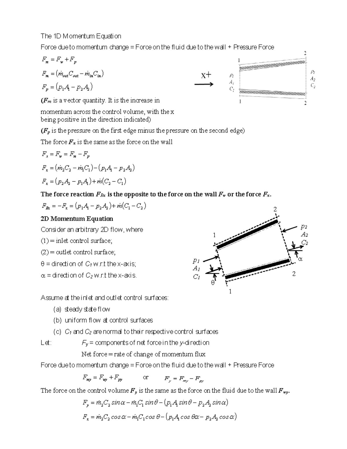 3a Force momentum-2 - Lecture notes 3 - The 1D M omentum Equati on ...