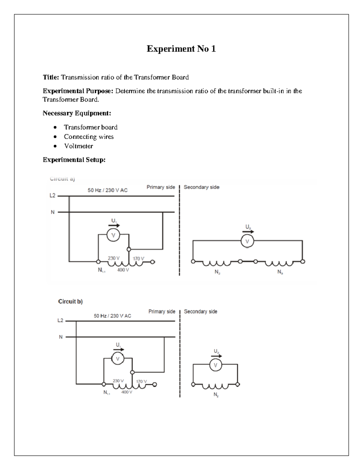 Experiment No 1 to 10 EM - lab - Experiment No 1 Title: Transmission ratio of the Transformer ...