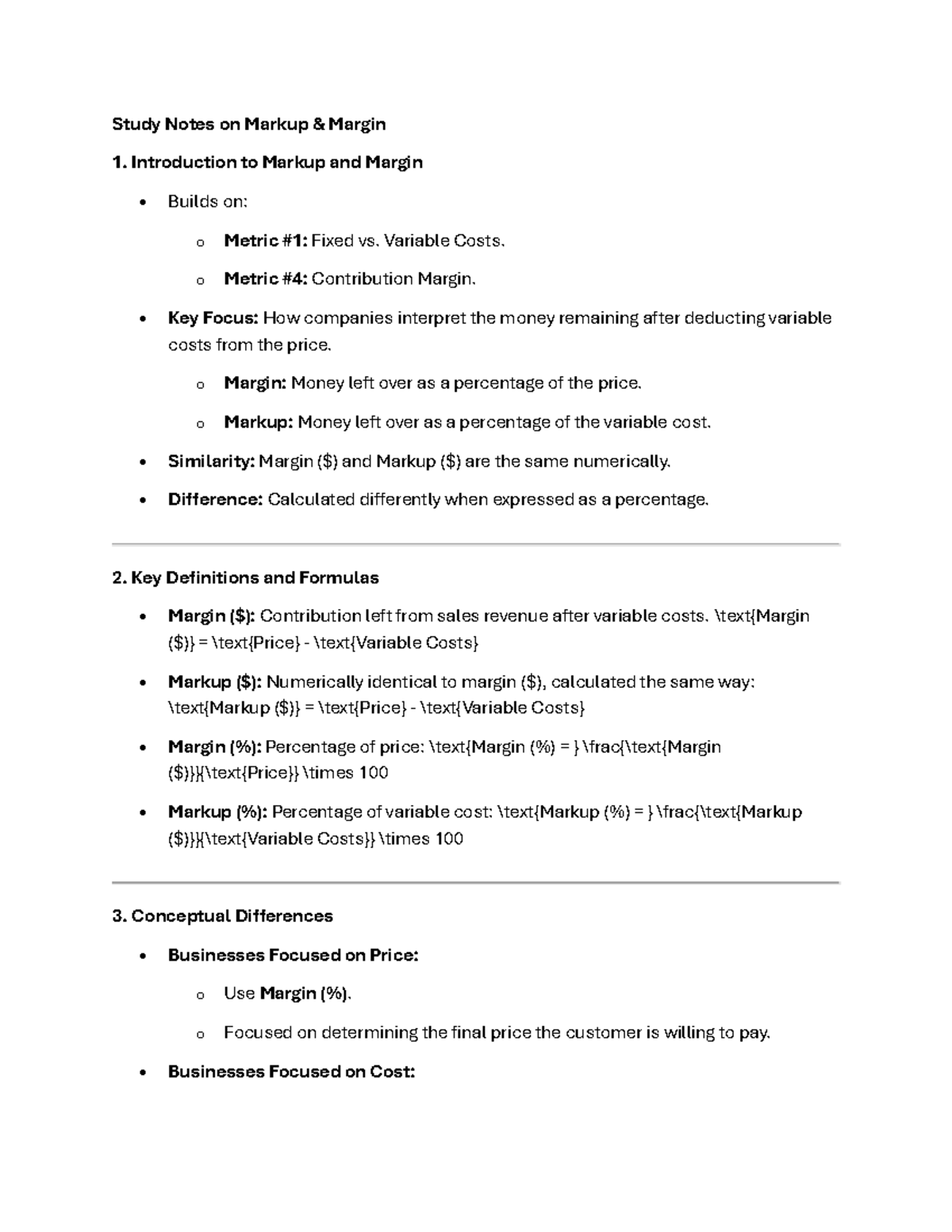 Marketing - Chapter 7 - Study Notes on Markup & Margin Introduction to ...