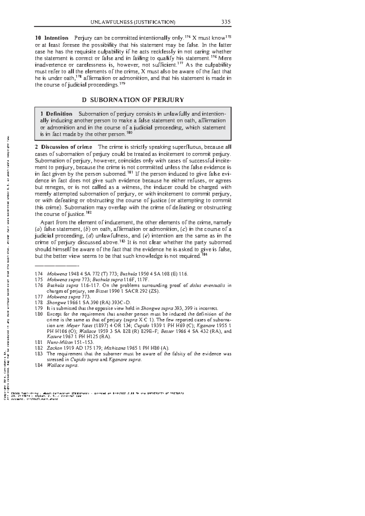 Snyman CR 2014 DSubornation Of Perjury Criminal Law - UNLAWFULNESS ...