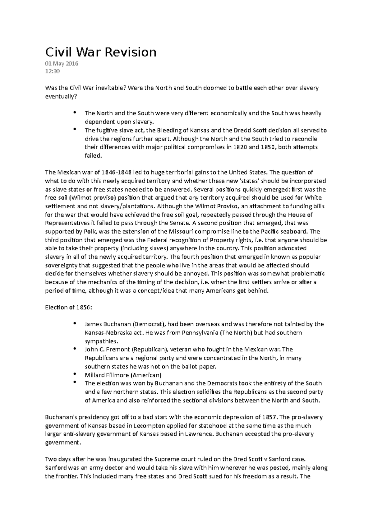 Civil War Revision - The fugiive slave act, the Bleeding of Kansas and ...