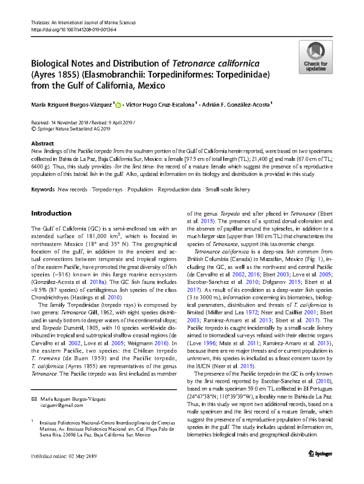 Scopus 1 - Ciencias - Biological Notes and Distribution of Tetronarce ...