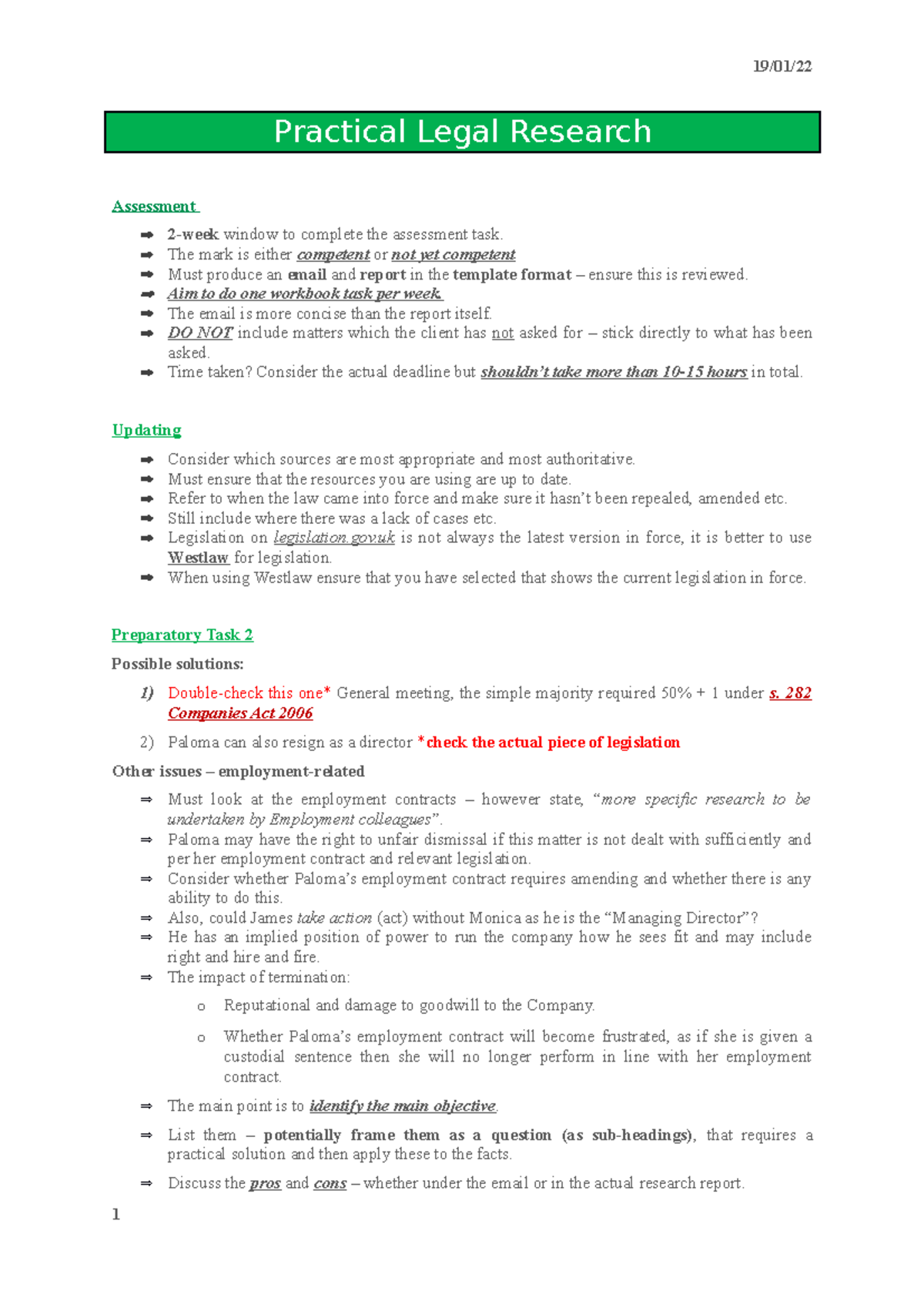 PLR - WS notes - 19/01/ Practical Legal Research Assessment 2-week ...