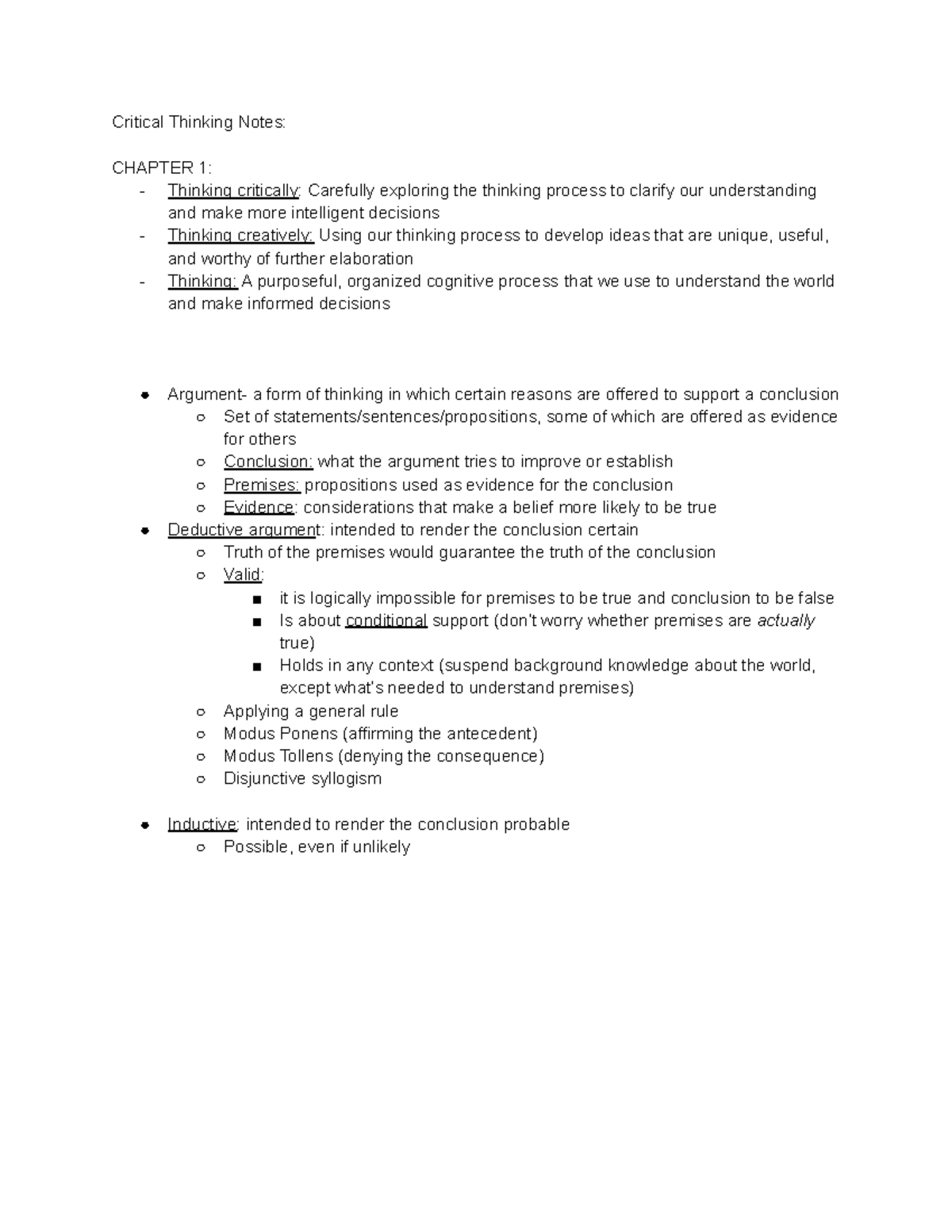 Critical Thinking Notes - Critical Thinking Notes: CHAPTER 1 ...
