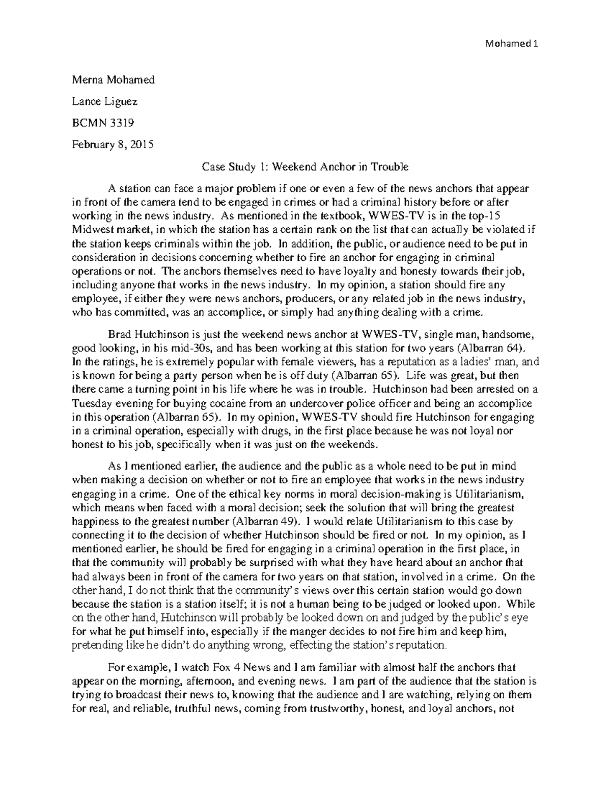 Merna Mohamed Case Study 1 Weekend Anchor in Trouble - Merna Mohamed ...