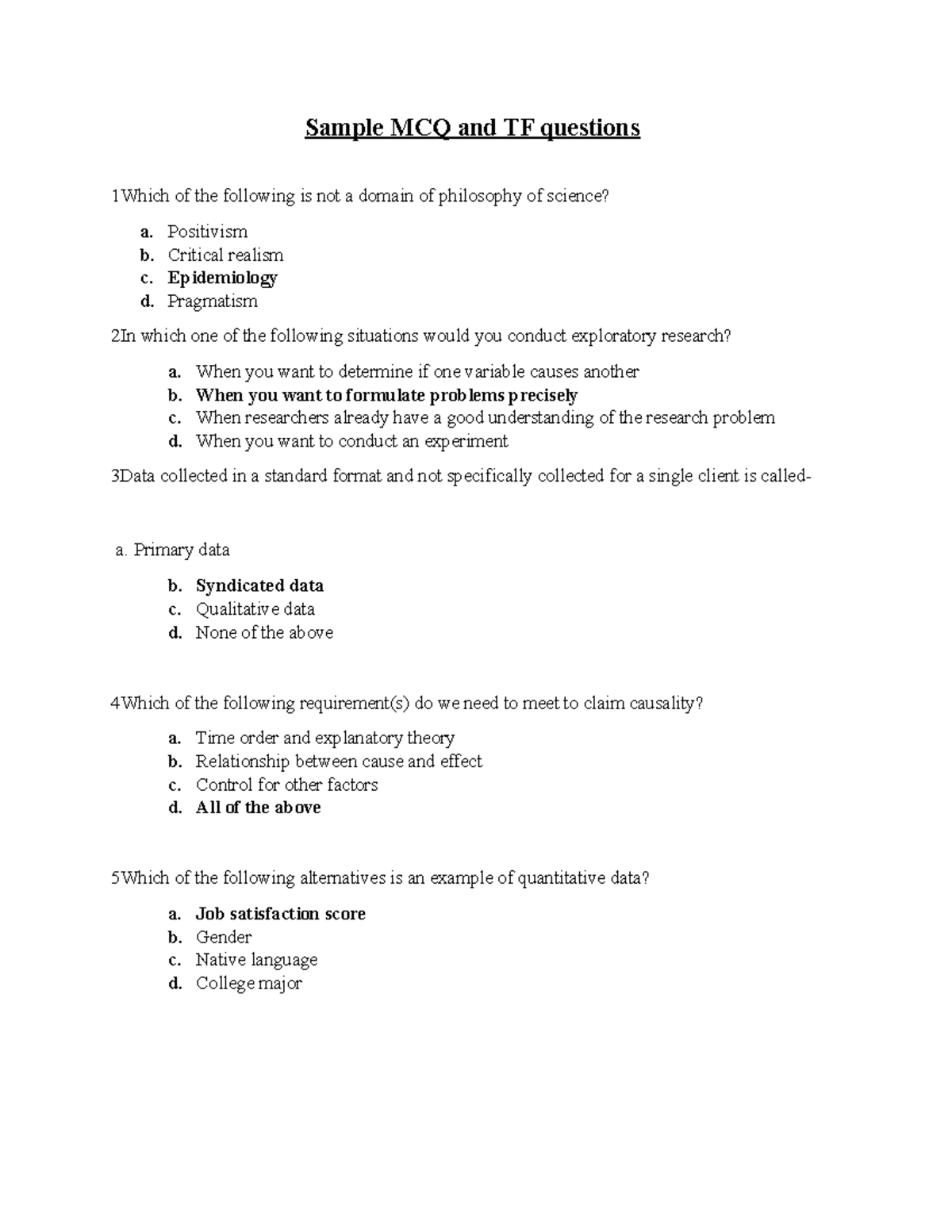 Sample MCQ and TF-1 - Prøve multiple choice spørsmål og true/false ...