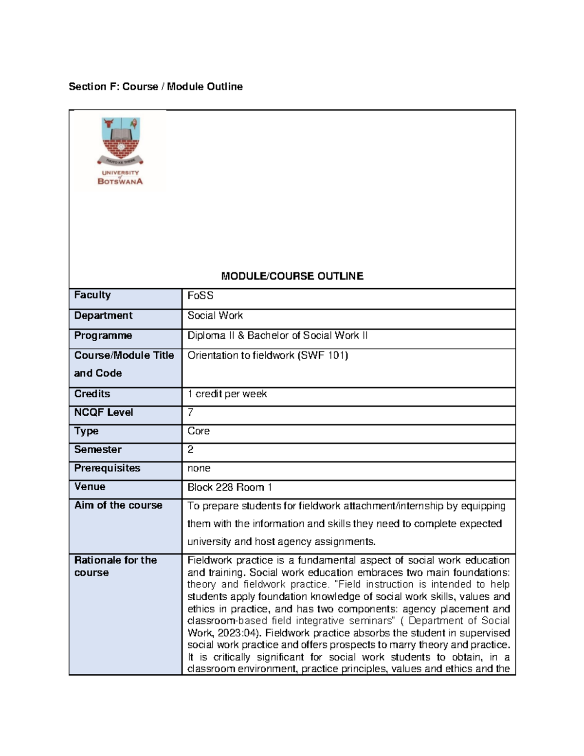 Courseoutline FEB 2024 Updated - Section F: Course / Module Outline ...