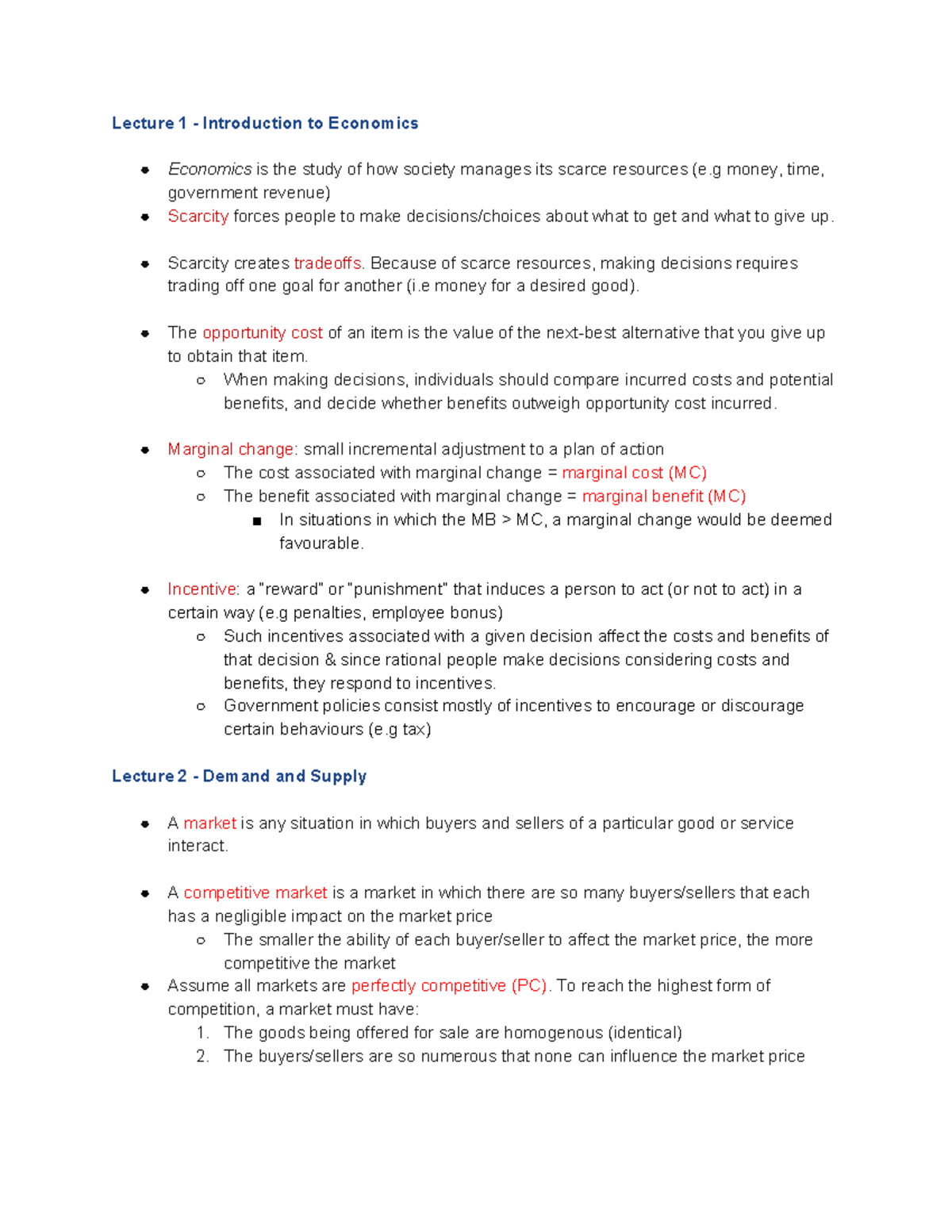 Economics Final Exam - Notes - Lecture 1 - Introduction to Economics ...