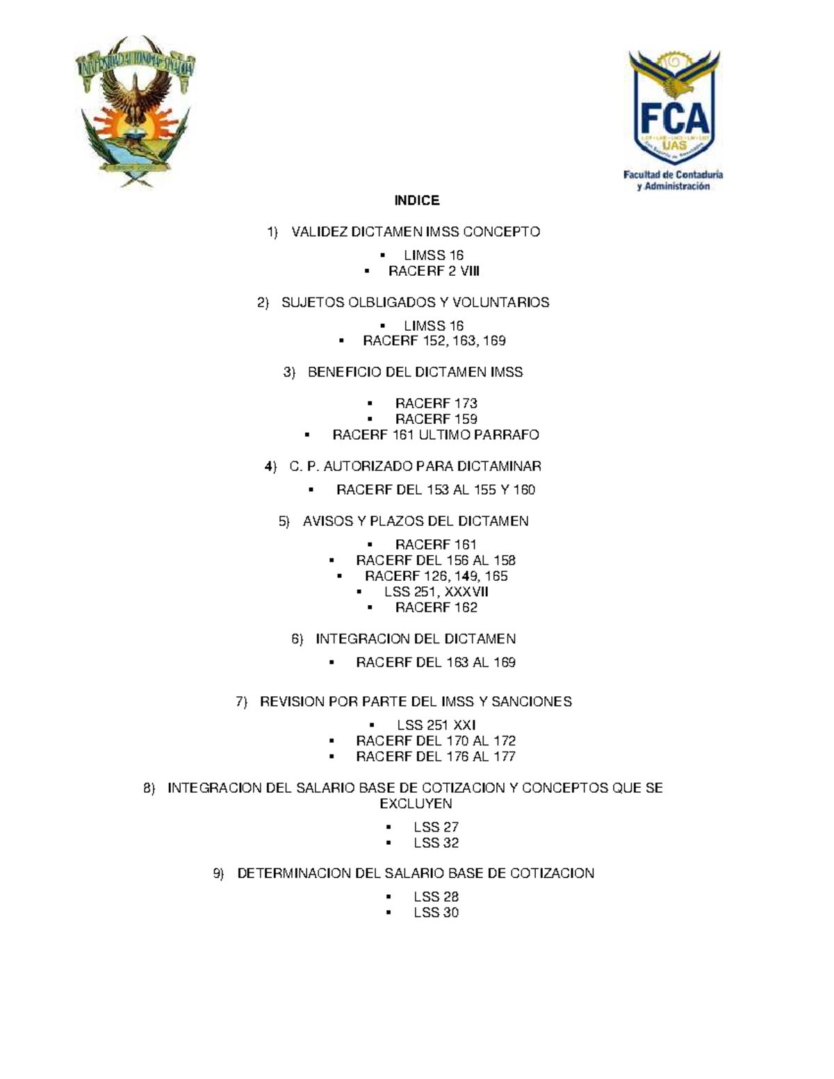Fundamentos Dictamen IMSS - INDICE VALIDEZ DICTAMEN IMSS CONCEPTO LIMSS ...